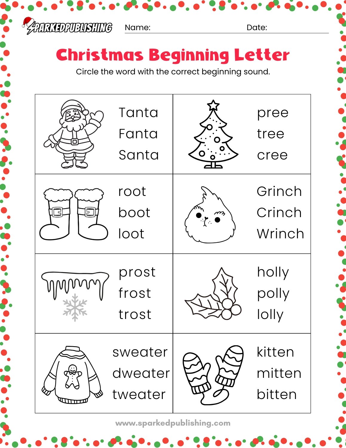 Christmas Phonics - Free Printable Worksheets