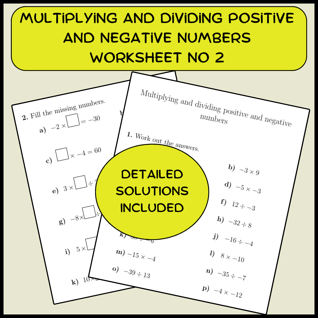 Multiplying Positive Negative Numbers Worksheets