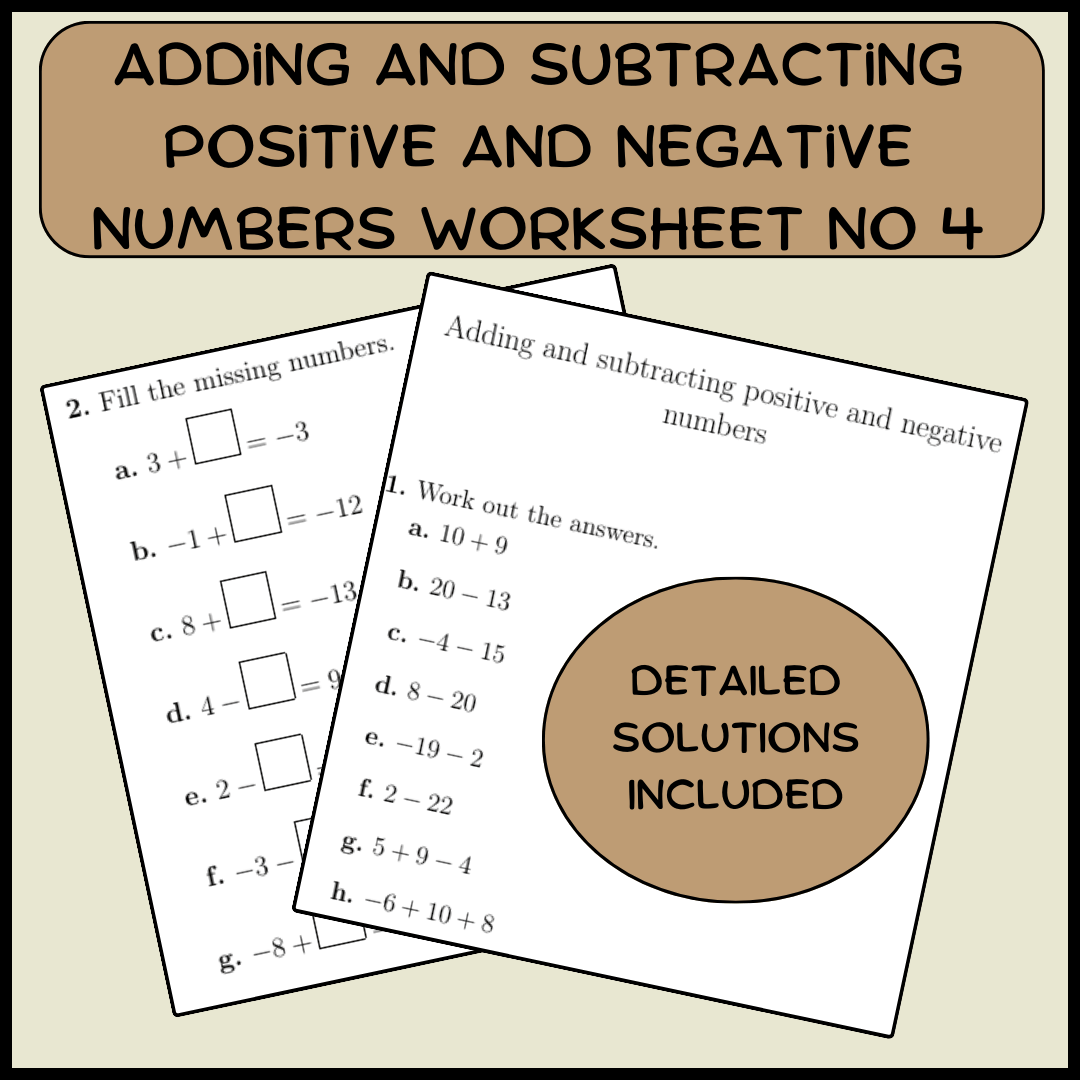 Adding and subtracting positive and negative numbers worksheets (with ...