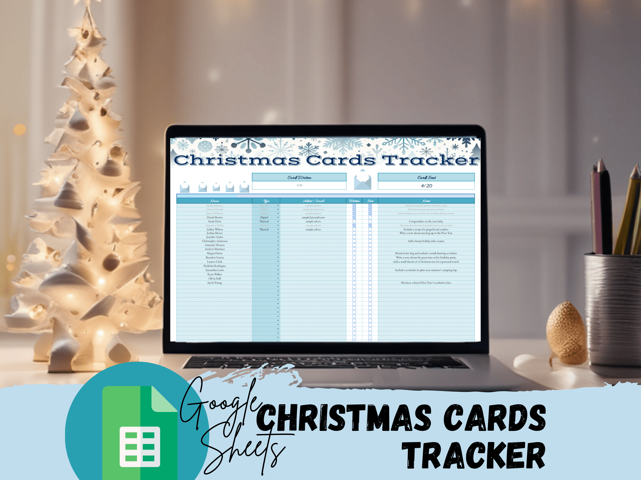 Christmas Cards Tracker Spreadsheet for Google Sheets