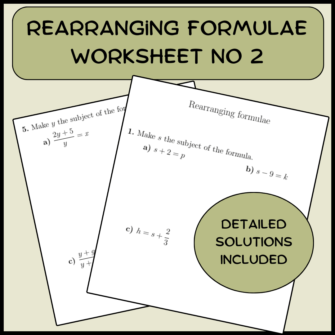 Rearranging formulae worksheet no 2 (with solutions)