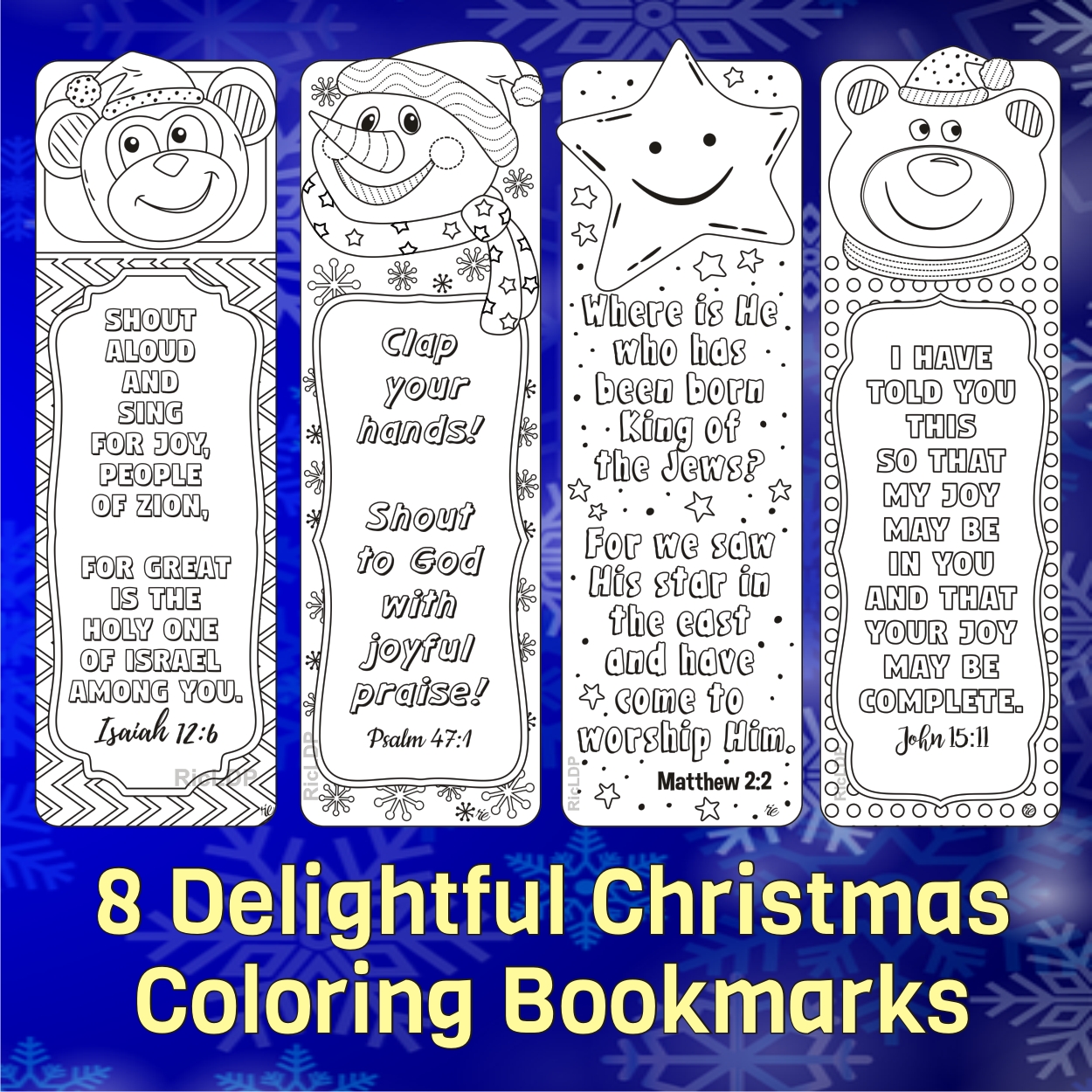 Delightful Christmas Coloring Bookmarks - A Printable Set of 8 - Payhip