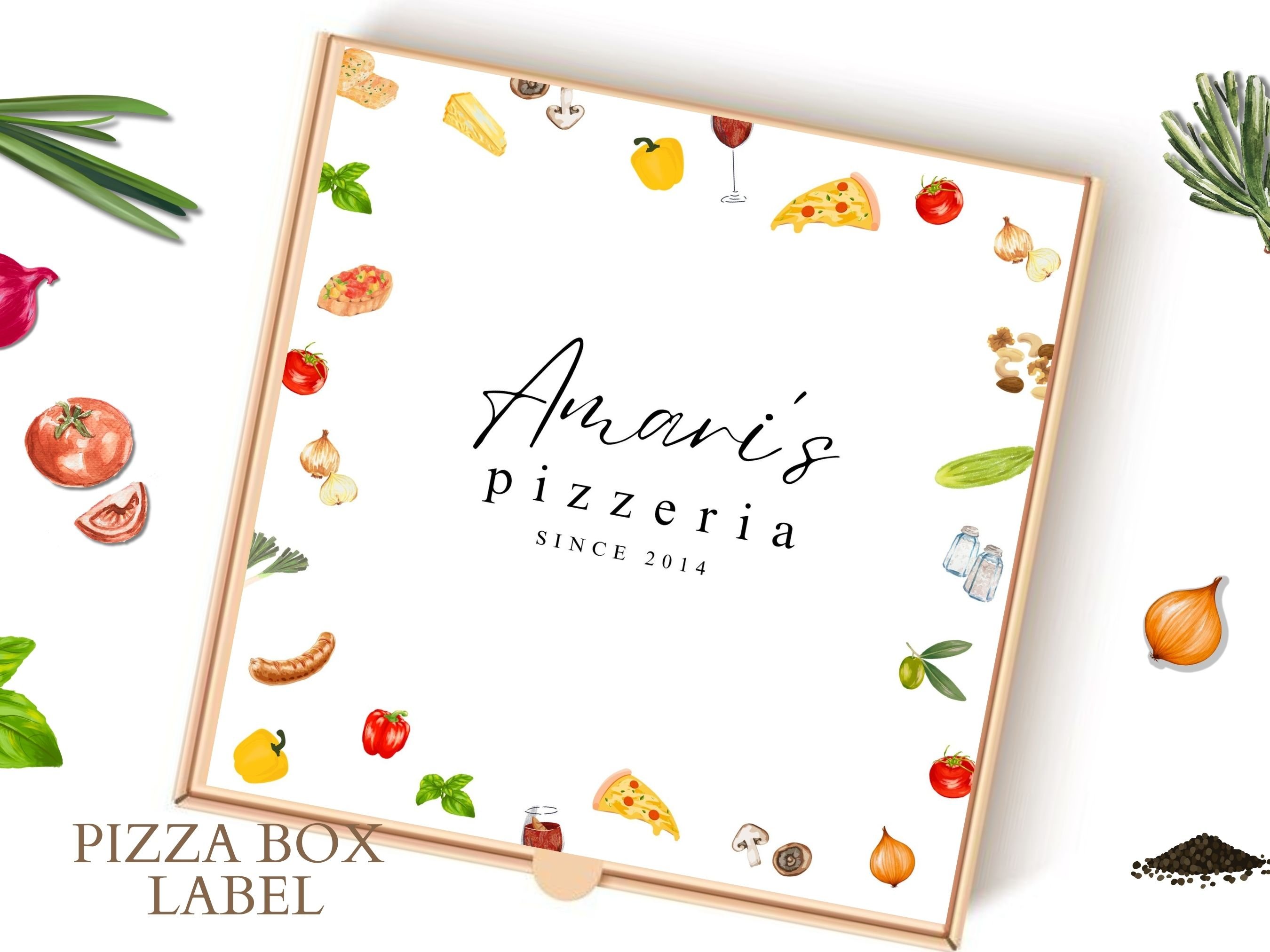 Italian Vibe Pizza Box Label Editable and Printable Elegant Pizza Party ...