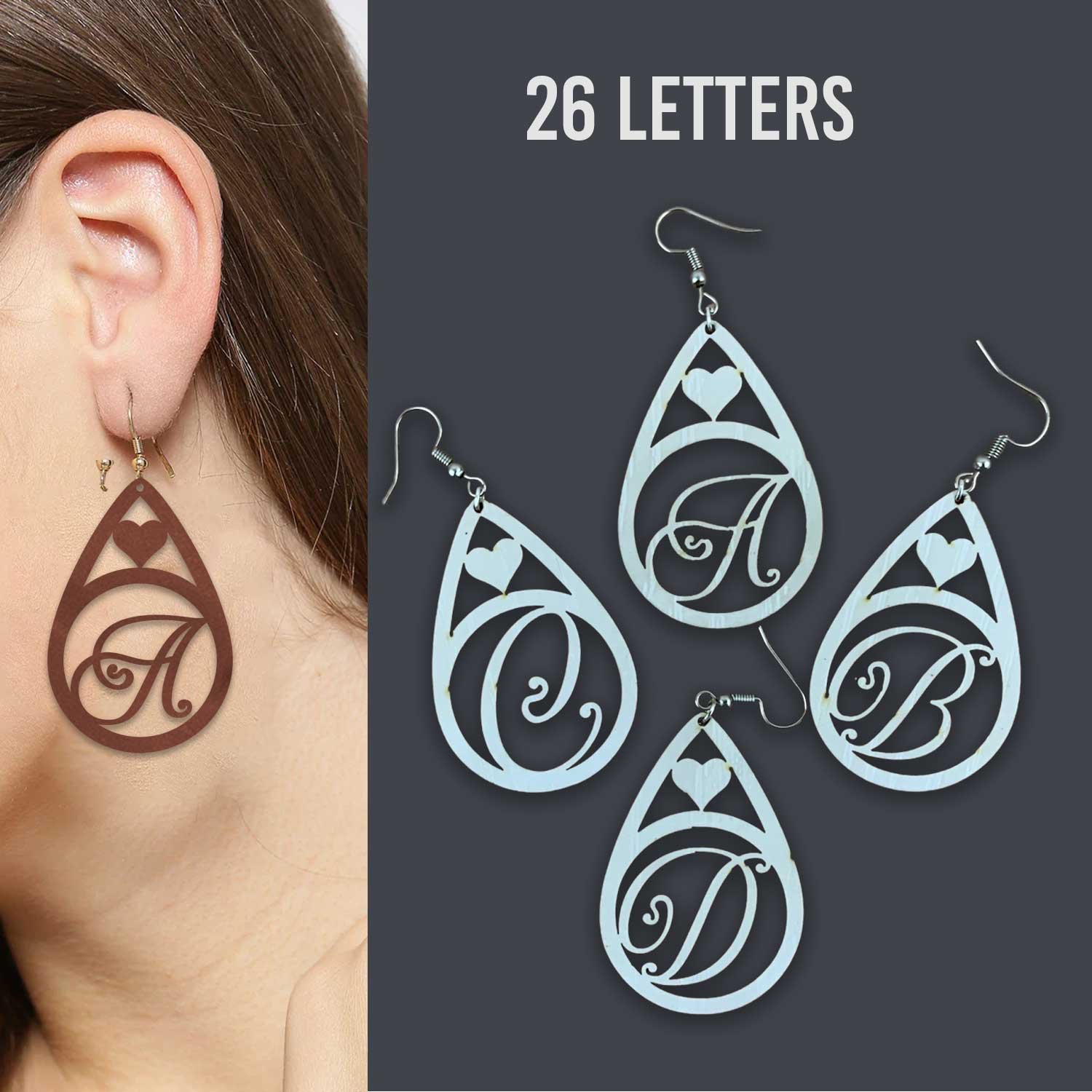 Tear Drop Monogram Earrings Laser Cut Files & SVG Files Templates