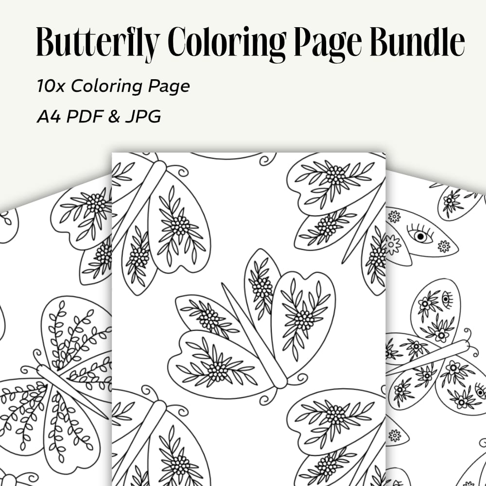 10 Folk Art Butterfly Coloring Pages - Floral Wing Patterns