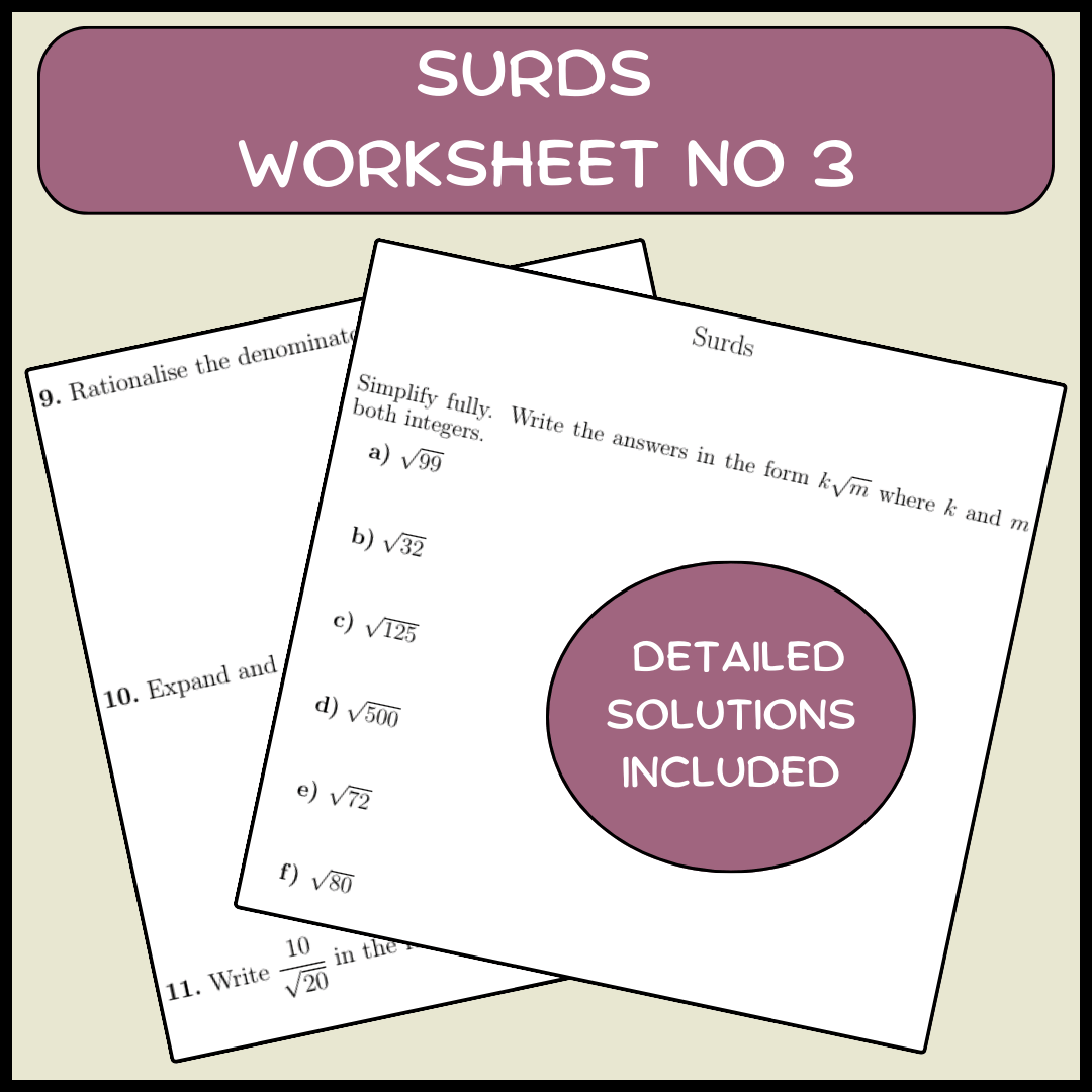 Evaluating Expressions With Indices Worksheet (with solutions)