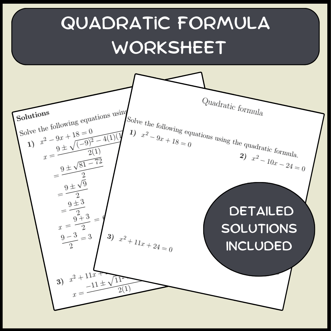 Quadratic formula worksheet (with solutions)