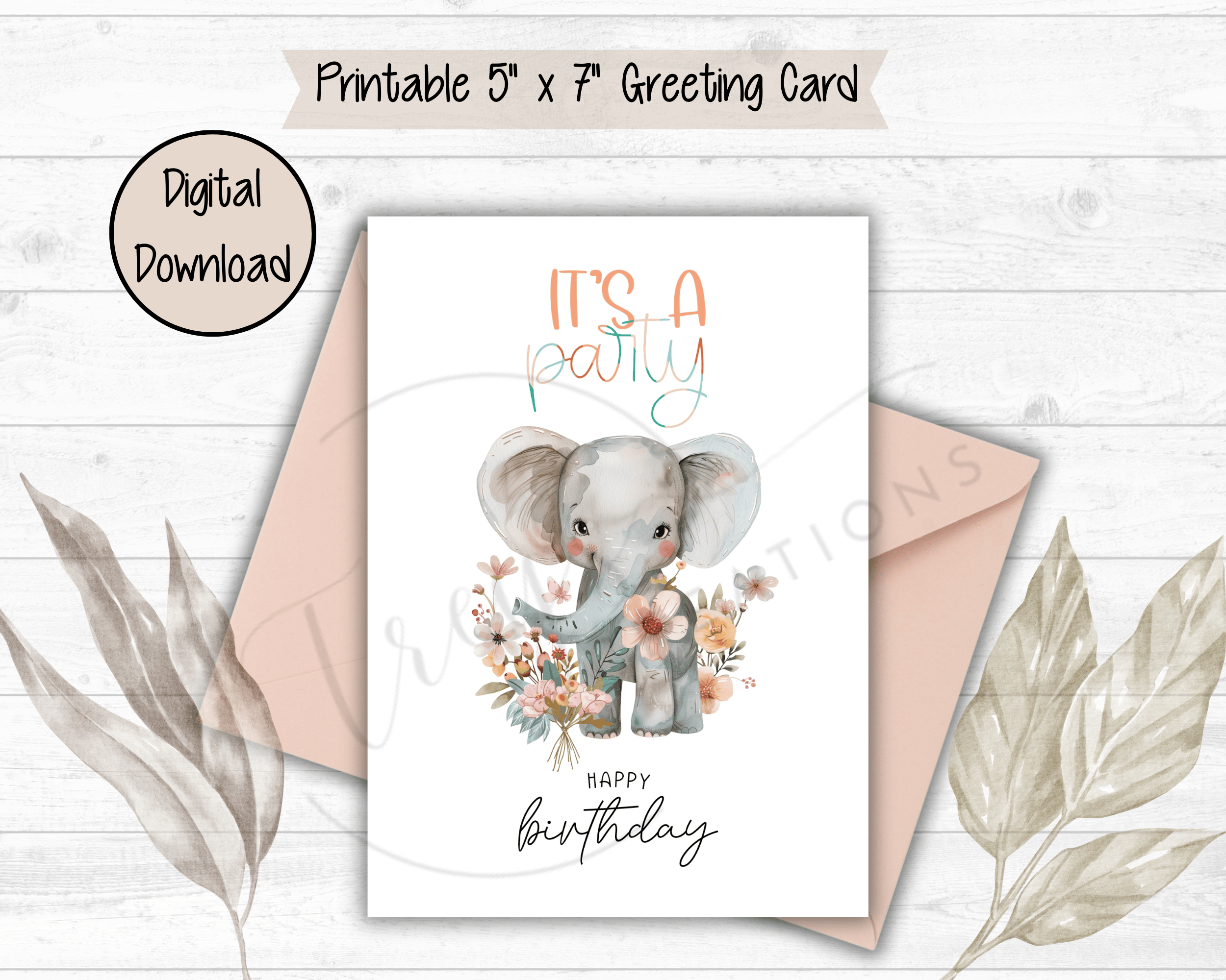 Cute Elephant Birthday Card. DIGITAL DOWNLOAD - Payhip