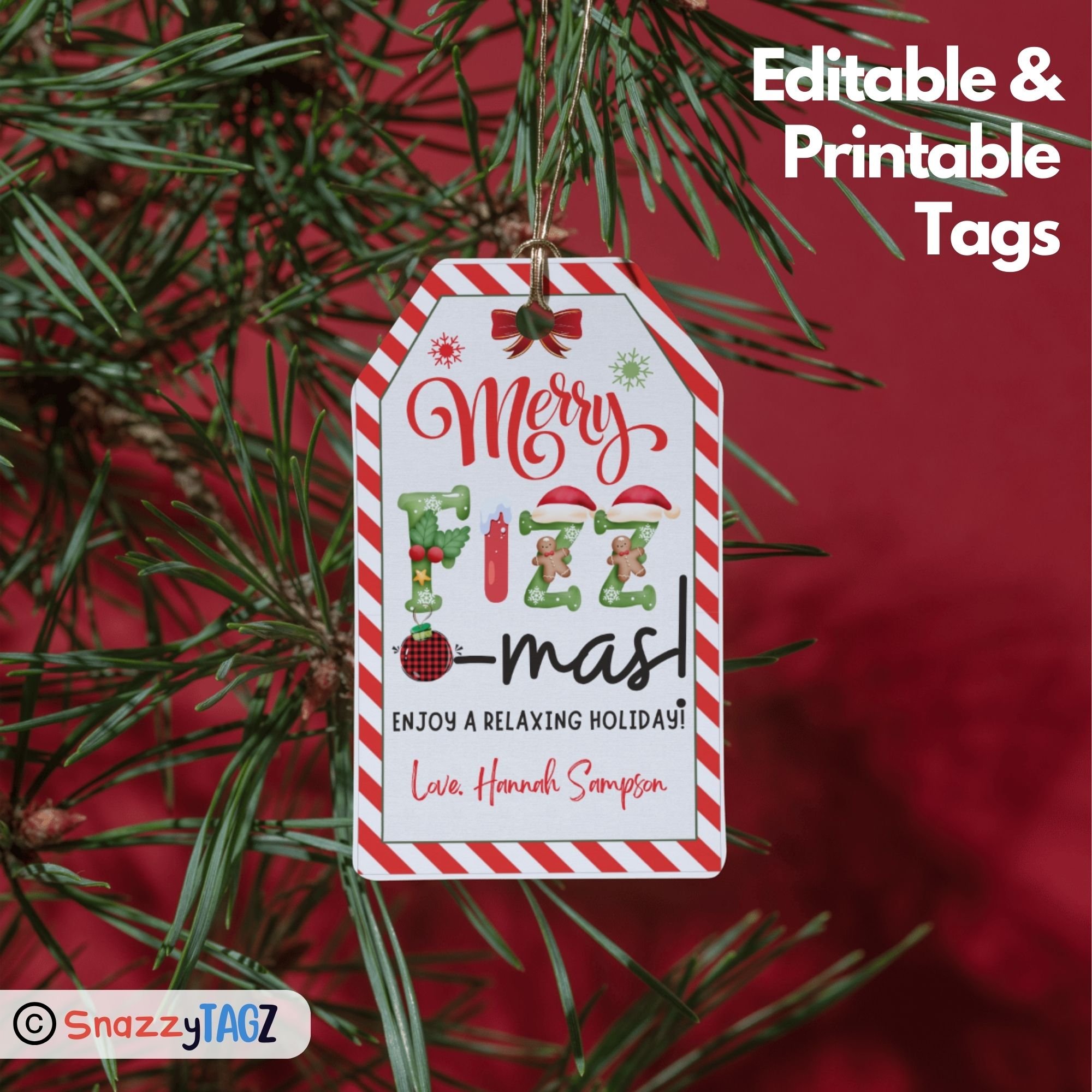 Christmas Bath Bomb Gift Tag, Merry Fizz-Mas, Fizzmas Holiday, Salts ...