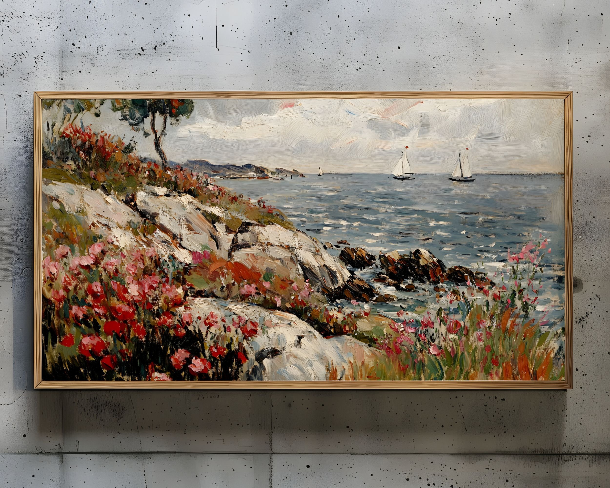 Seaside Serenity with Sailboats - Childe Hassam Style Vintage ...