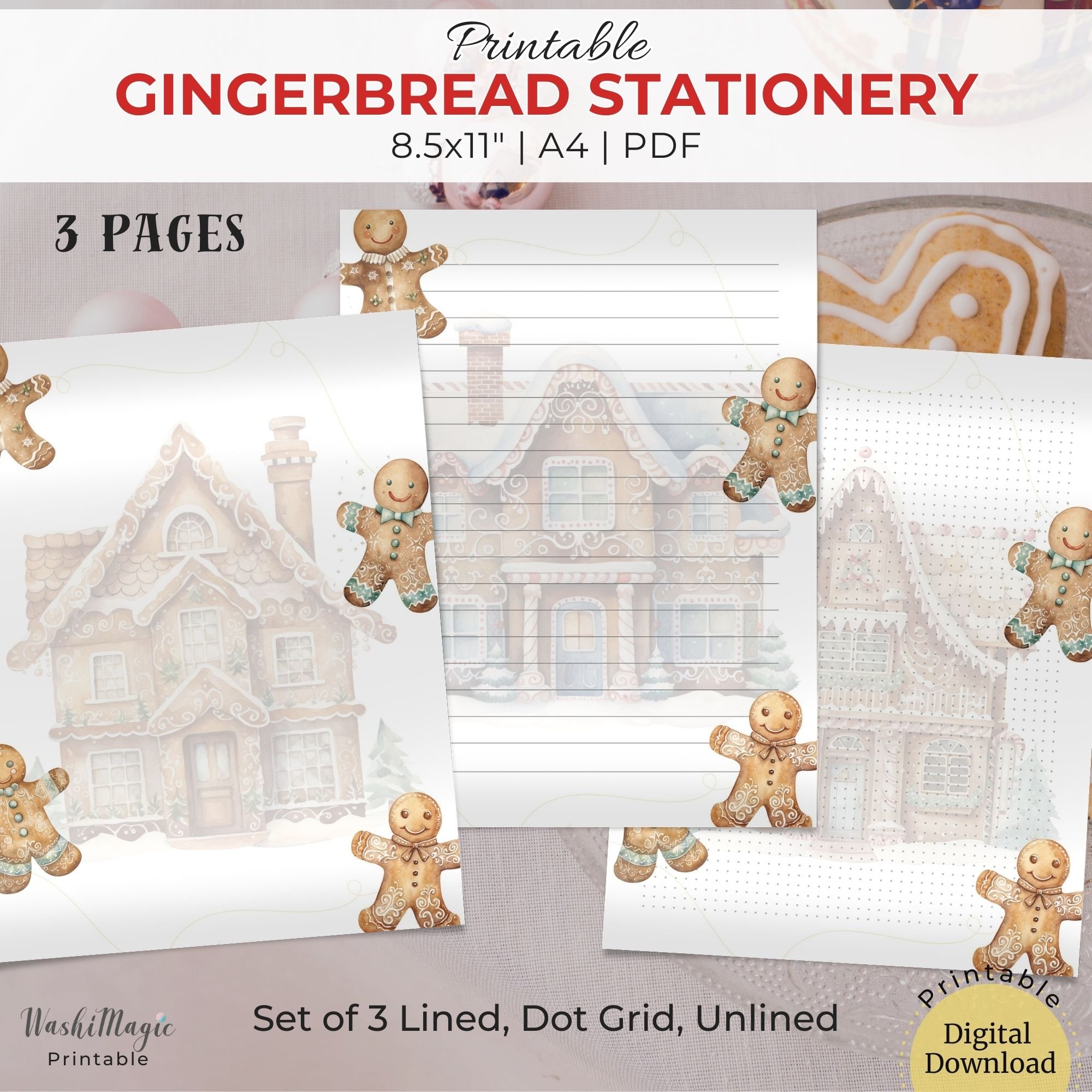 Christmas Gingerbread House Stationery Set Printable, Happy Mail Cute ...
