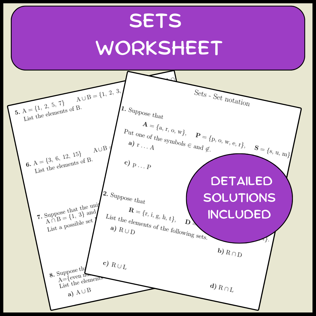 Sets worksheet no 3 (with solutions)