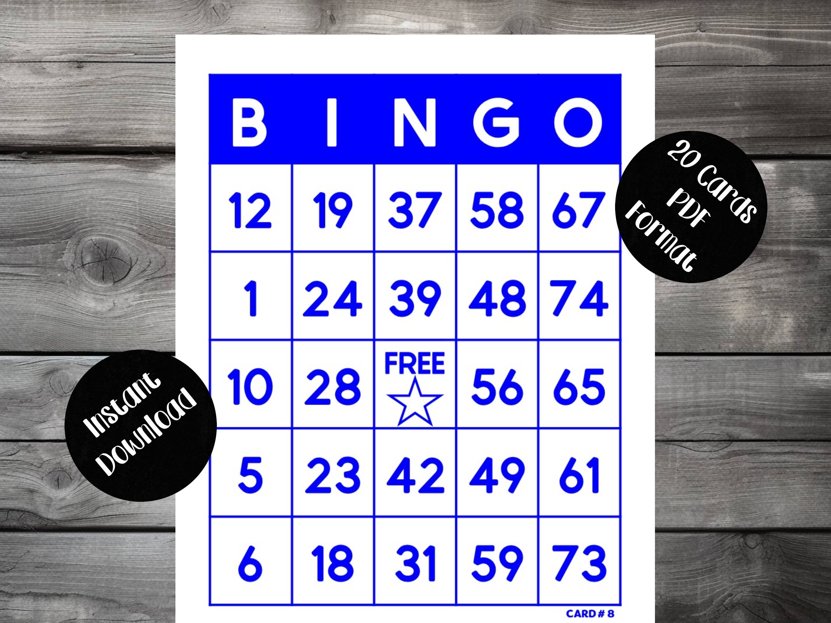 20 Blue Unique Printable Bingo Cards