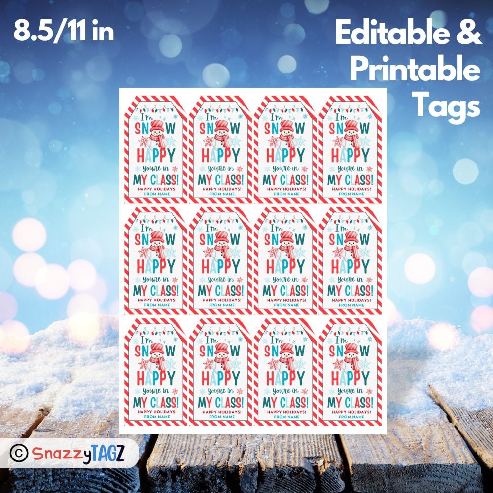 Snow Happy You're In My Class Gift Tag, Christmas Break Holiday Label ...