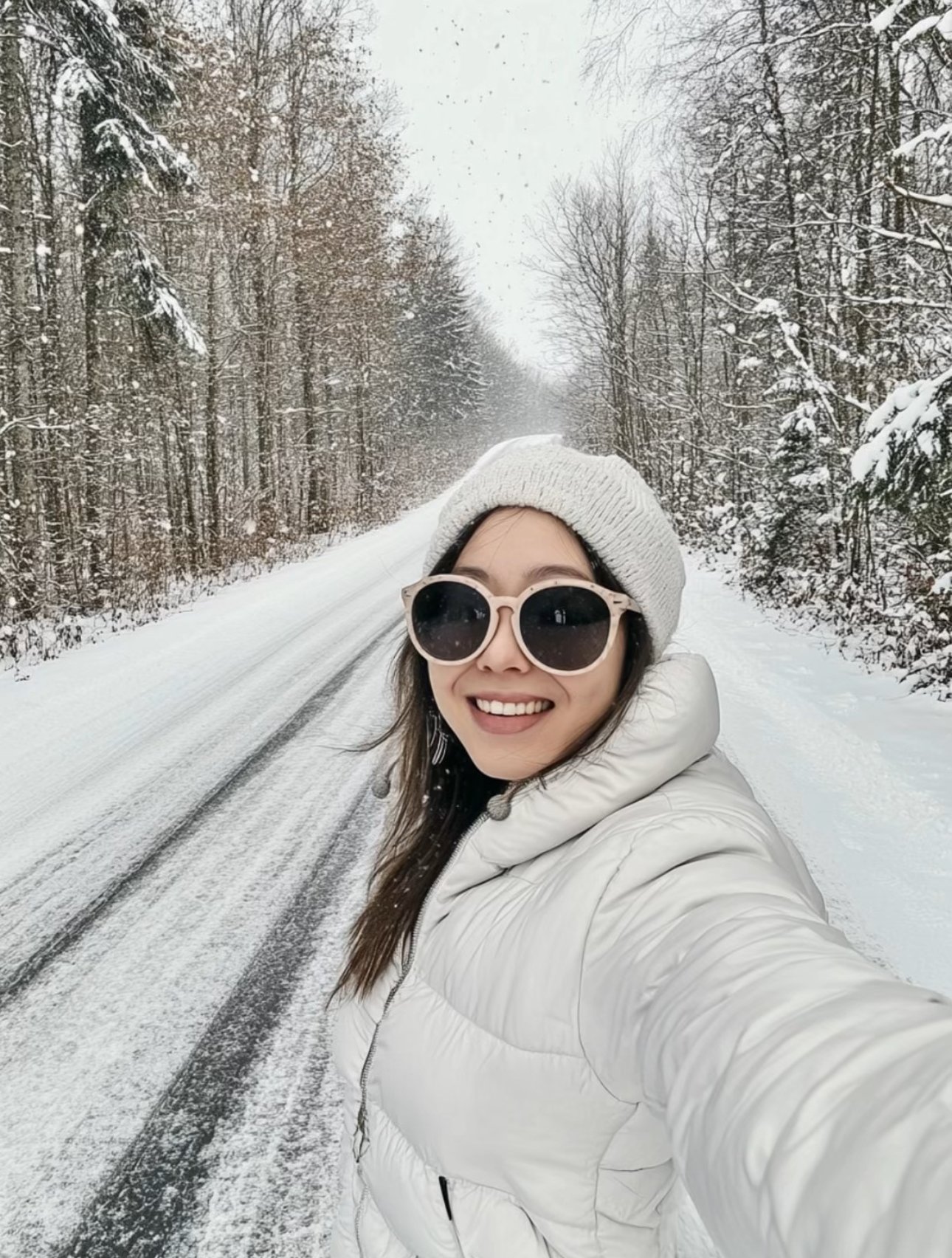 Girl taking a selfie in the snow - Payhip