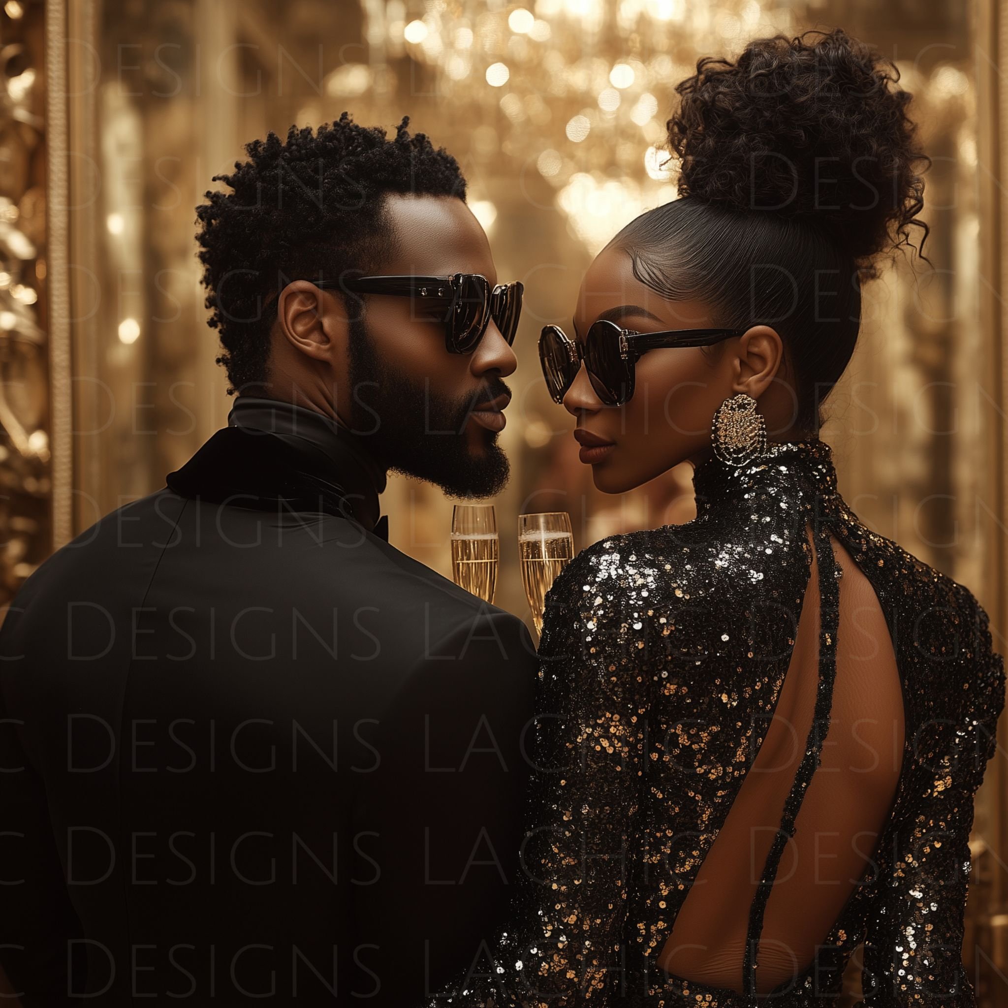 Black Man and Woman Dressed for Black Tie Event, Love Story Stock Photo - Payhip