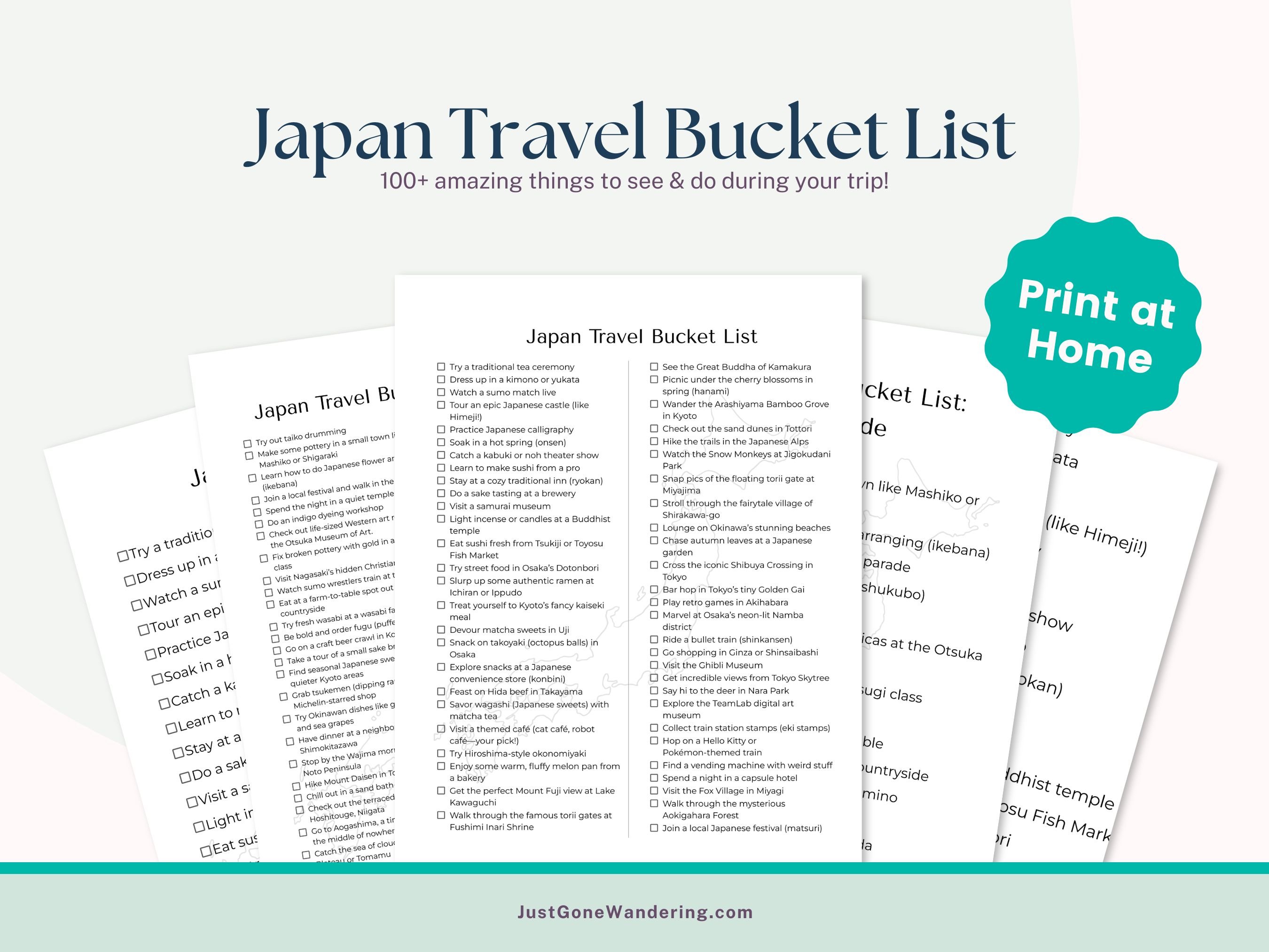 Japan Bucket List Printable - Travel Planner, Adventure List - Payhip