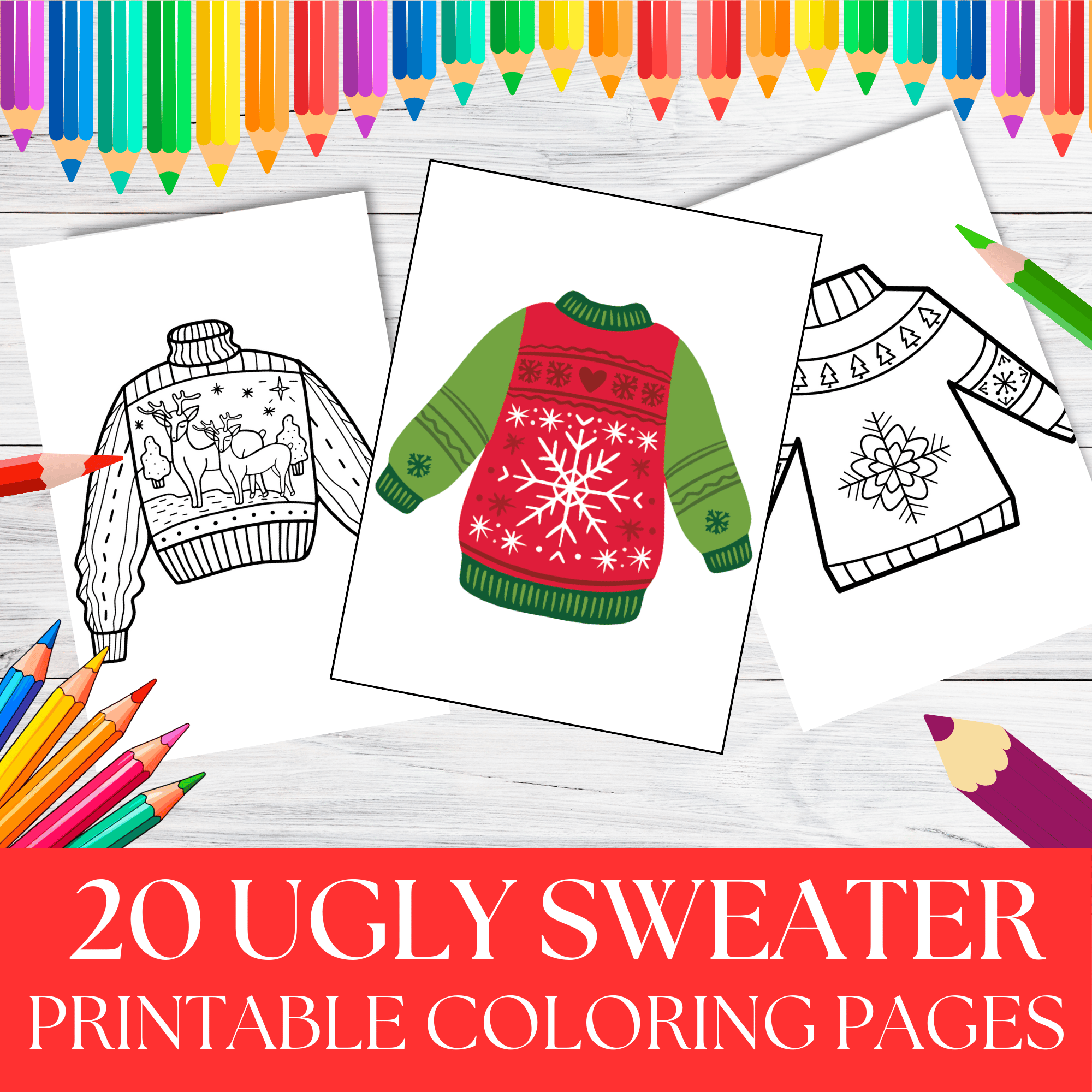 Ugly Sweater Coloring Pages | 20 Pages Winter Christmas Holiday ...