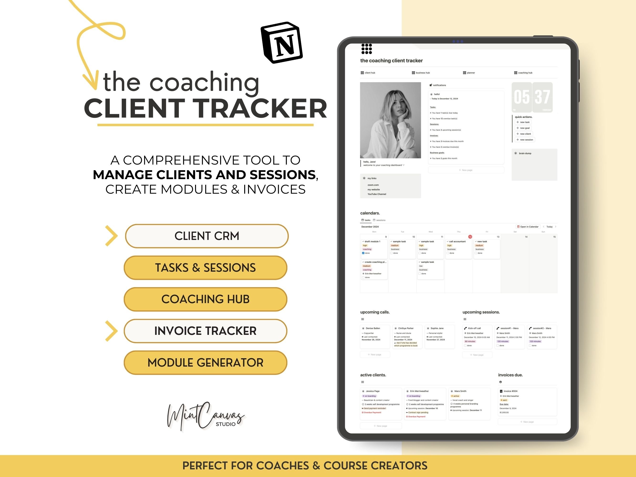 Coaching Client Management Notion Template Client Onboarding CRM for Coaching Business Dashboard ...