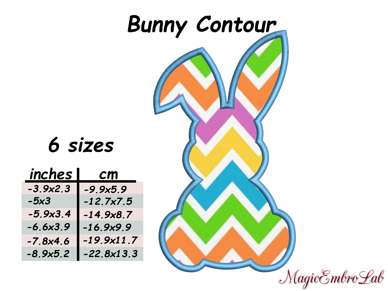 Easter Bunny Contour APPLIQUE, 6 sizes, Instant Download - Payhip