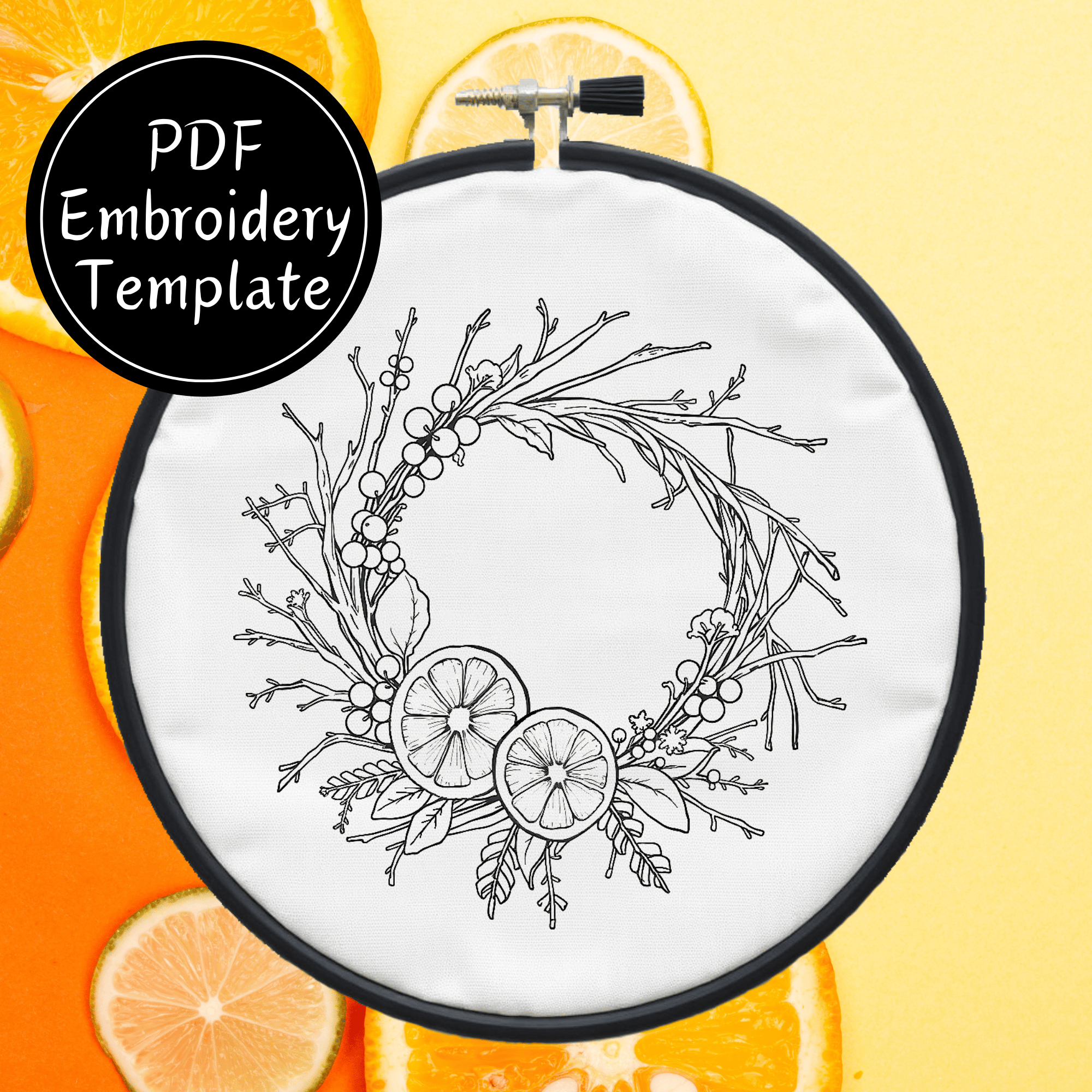 Orange Slice Winter Wreath Hand Embroidery Pattern DIY Embroidery - Payhip