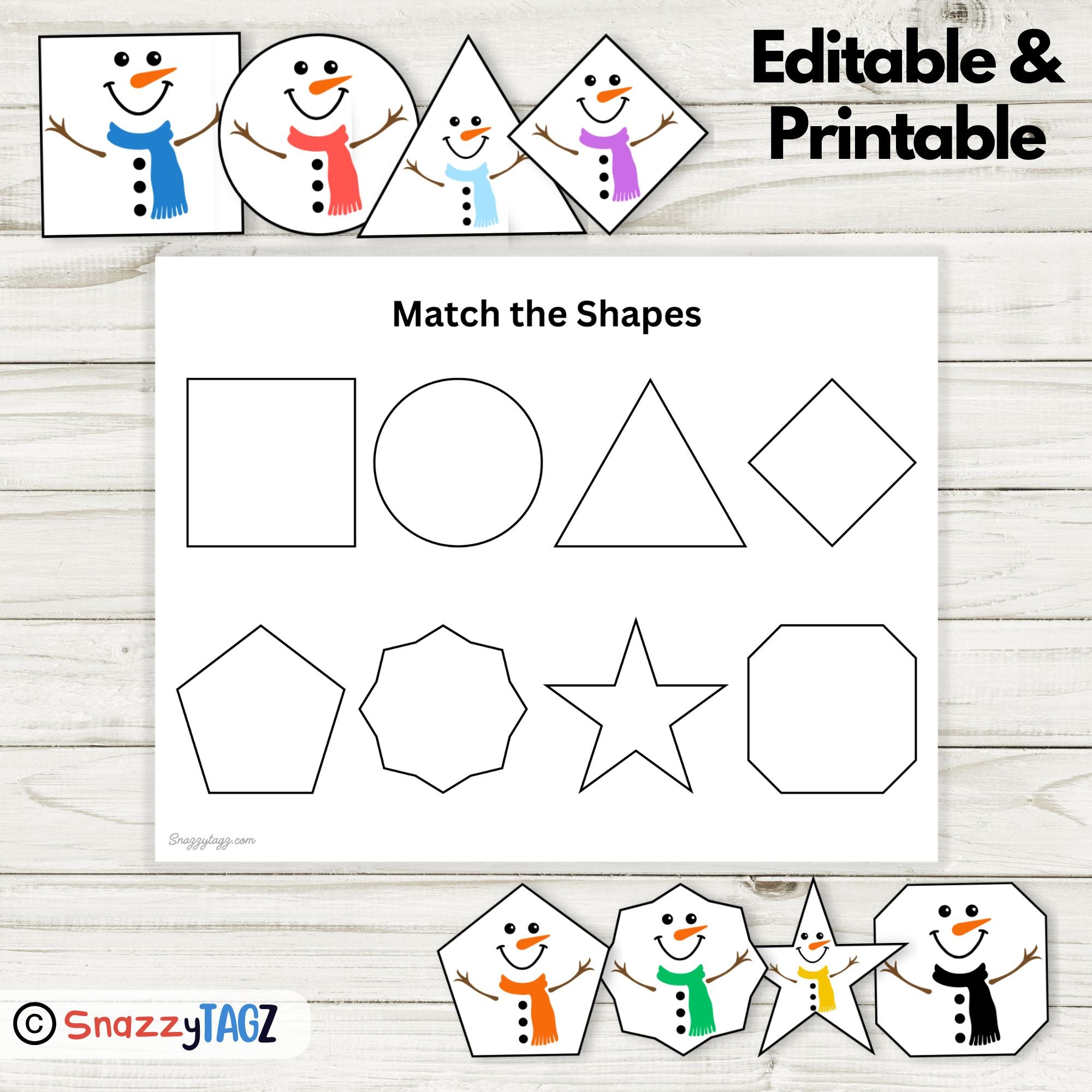 Free Snowman 2D Shapes Matching Activity for Kids, Winter Busy Book ...