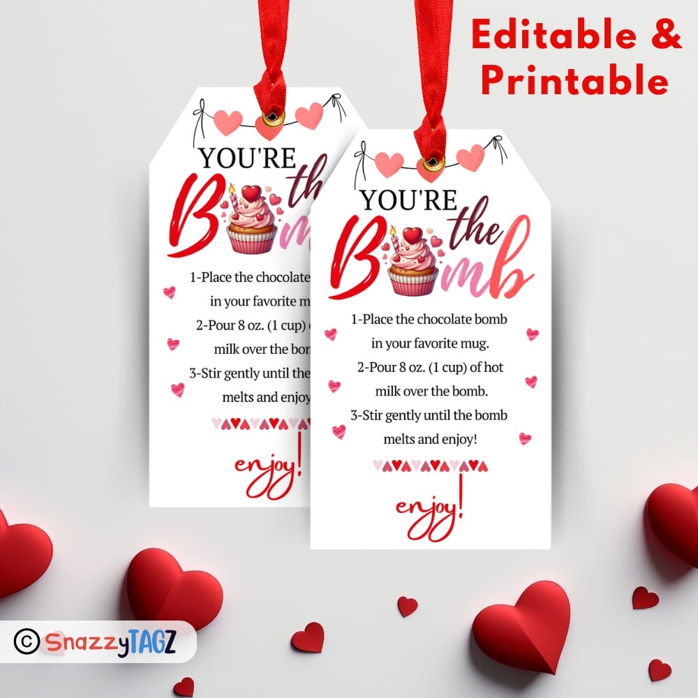 Editable Hot Chocolate Bomb Tag Valentine's Day Hot Cocoa Bomb Tag Your ...