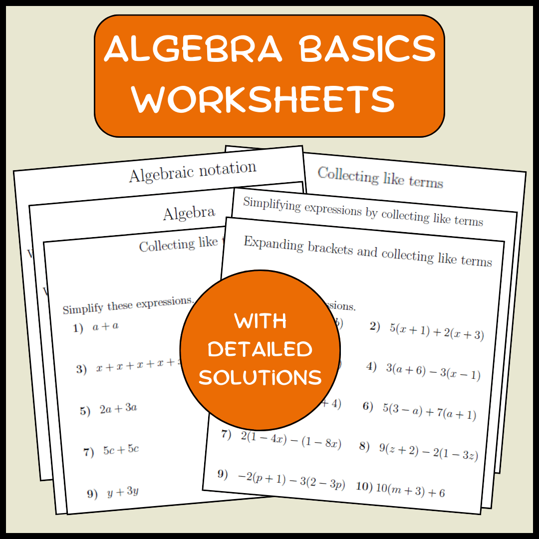 Algebra Basics Worksheets (with solutions)