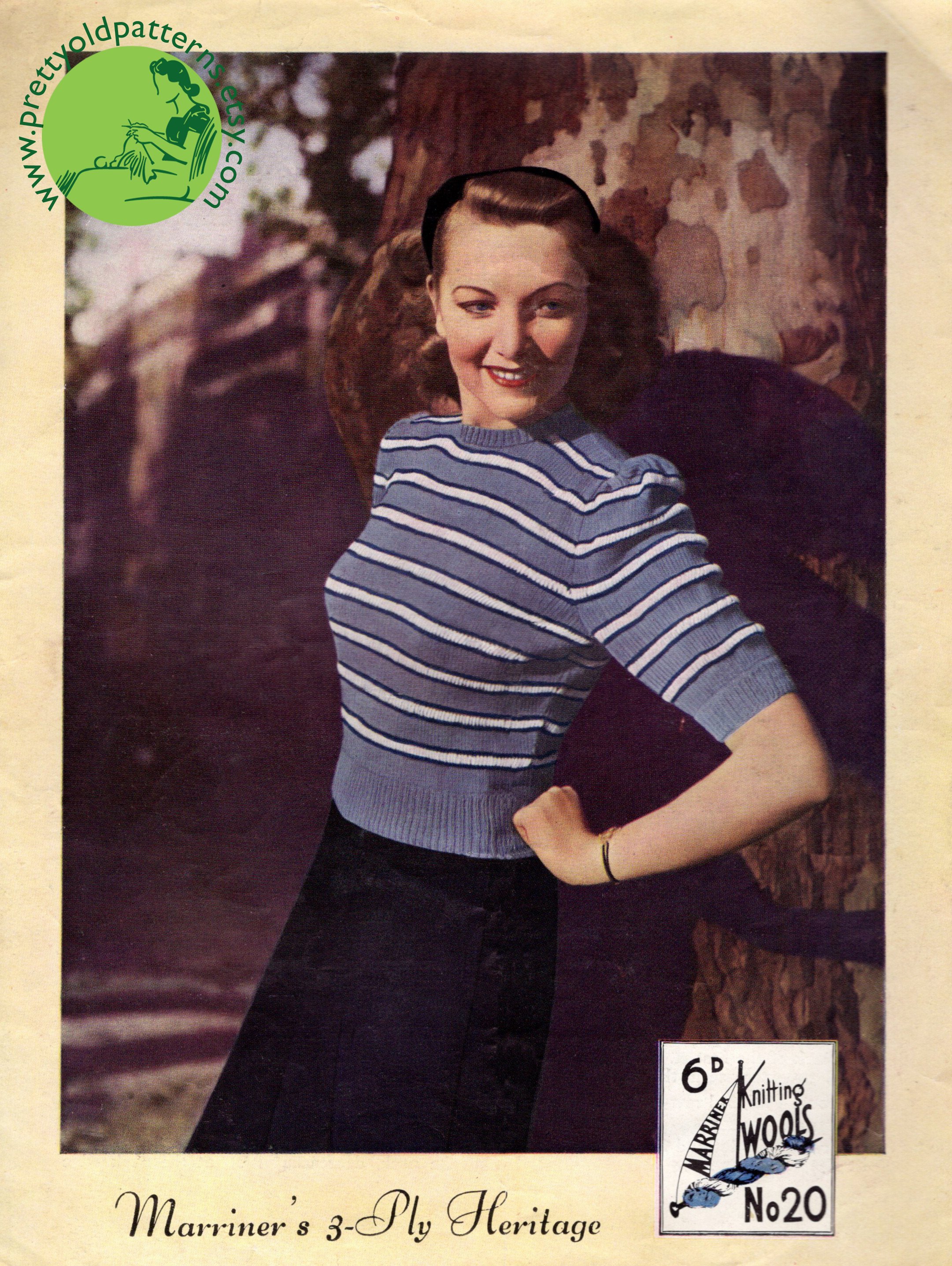 Lady's Striped 1940s Jumper 34-35 Bust Marriner's 20 - Payhip
