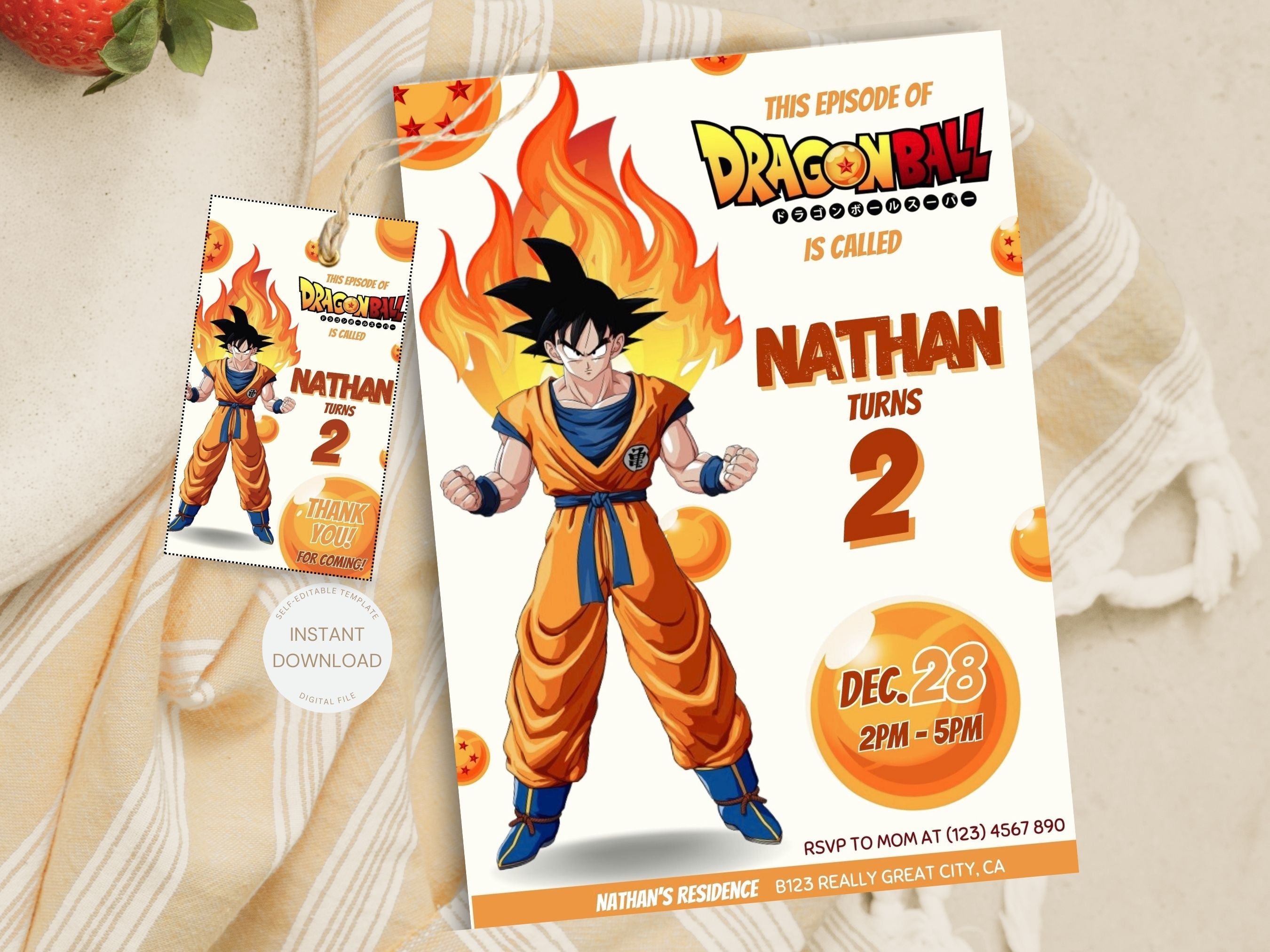 Dragon Ball Invite Template, Editable Digital Kids Party Invite ...