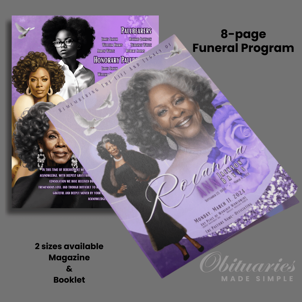 Purple Glitter Circles Funeral Program Template