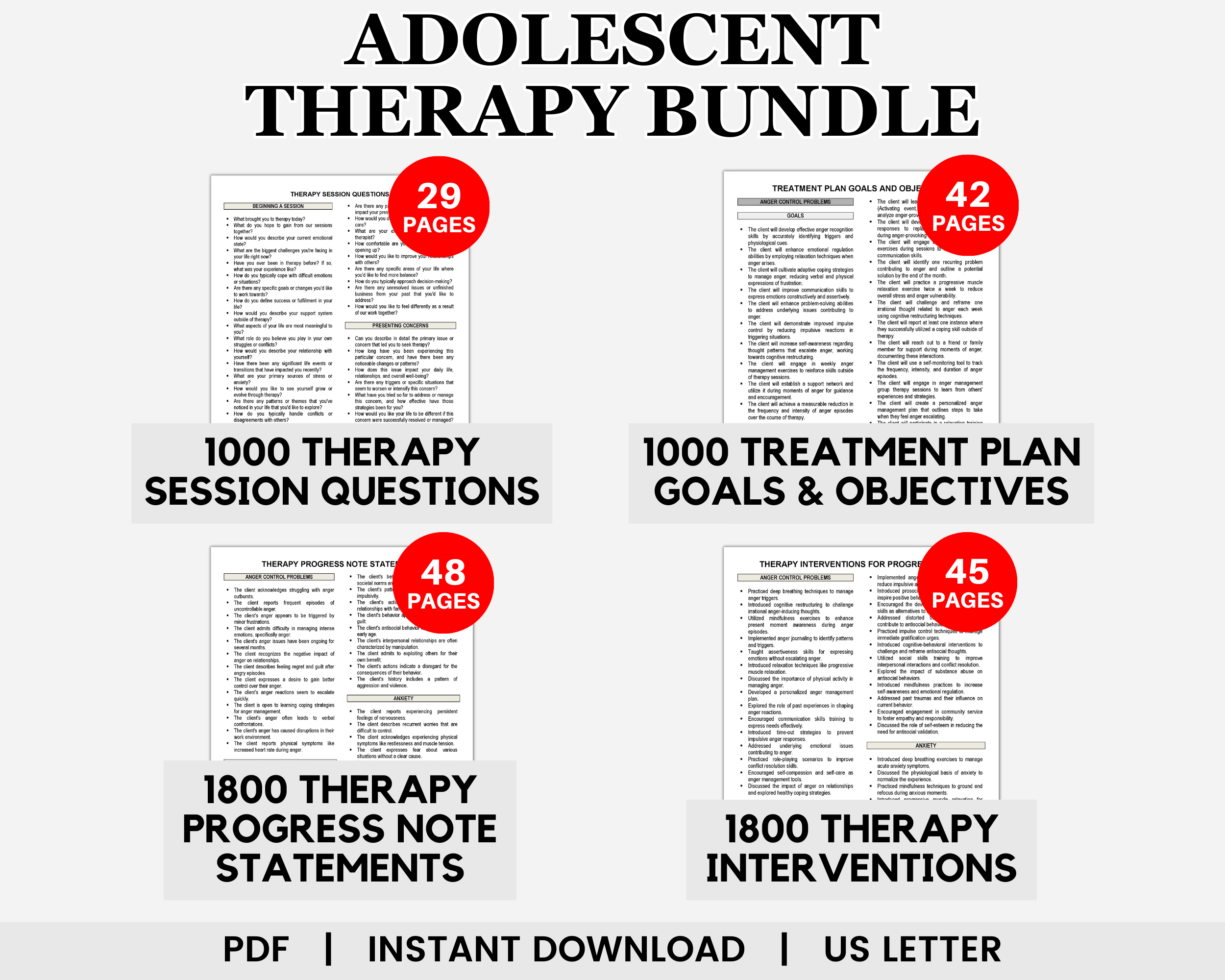 Adolescent Therapy Bundle, Therapy Questions, Therapy Goals and ...