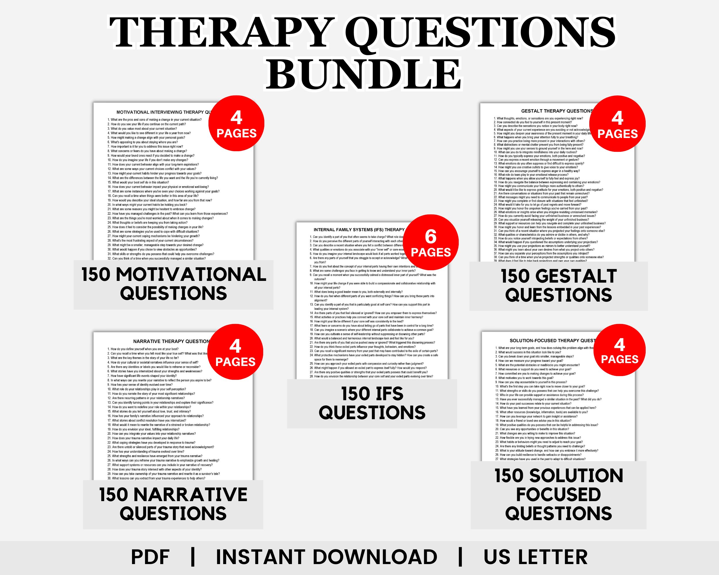 Therapy Questions Bundle, Motivational Interviewing Questions, IFS ...