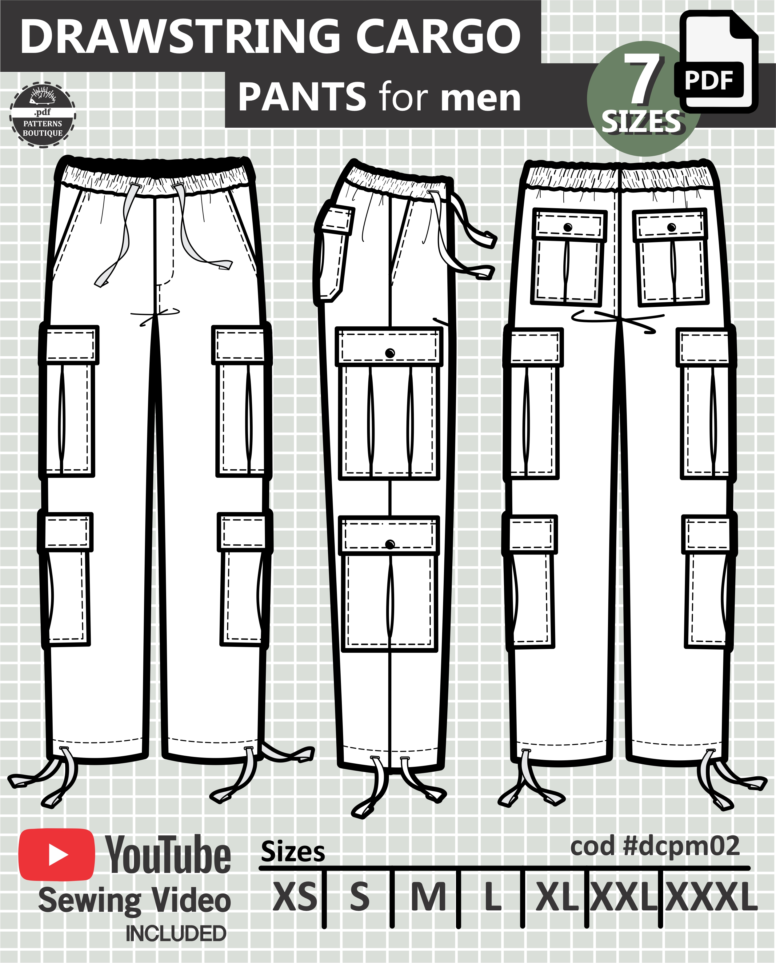 ELASTIC WAIST CARGO PANTS for Men - PDF Sewing Pattern & Youtube Video ...