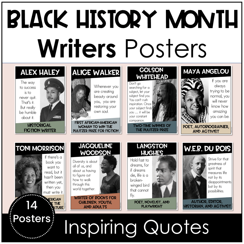 Black History Month Famous Writers and Authors Inspiring Quotes Posters