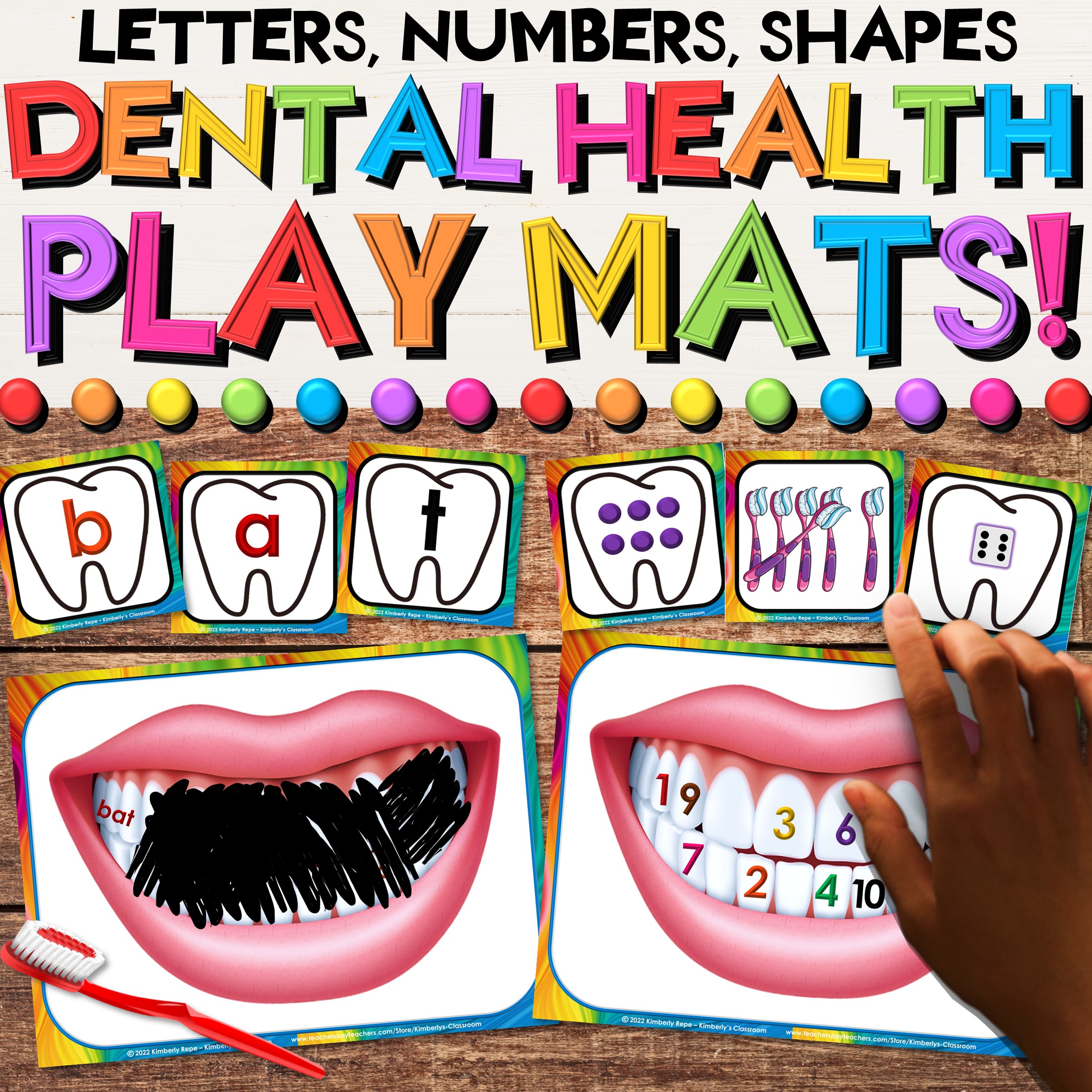 Dental Health & Hygiene Teeth Brushing Play Mat Activities with Word ...