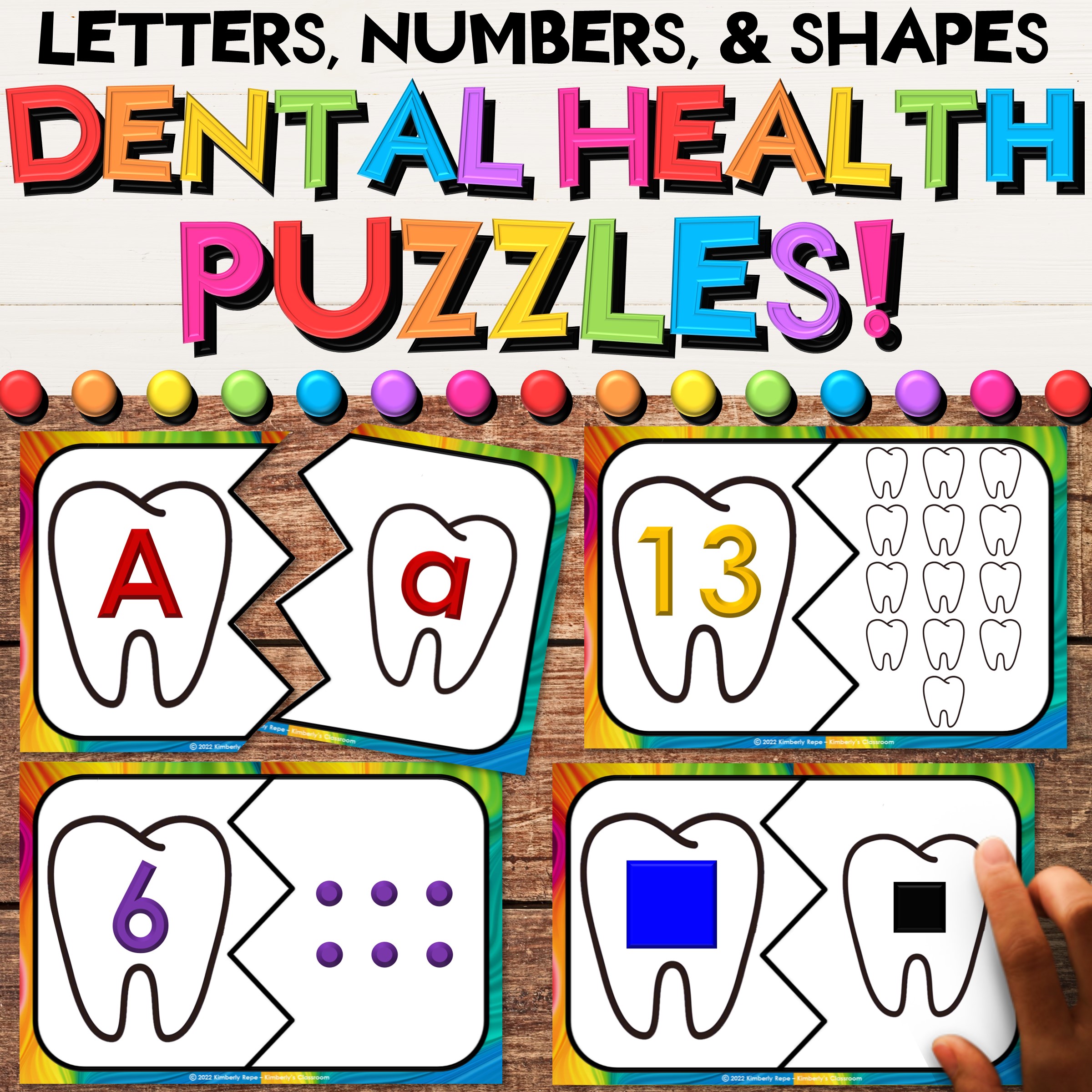 Dental Health Math & Literacy Task Cards - Hygiene, Alphabet & Shapes ...