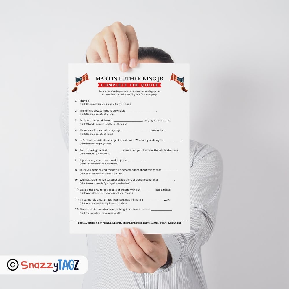 Martin Luther King Jr Complete the Quote Game | MLK Jr Day Printable ...