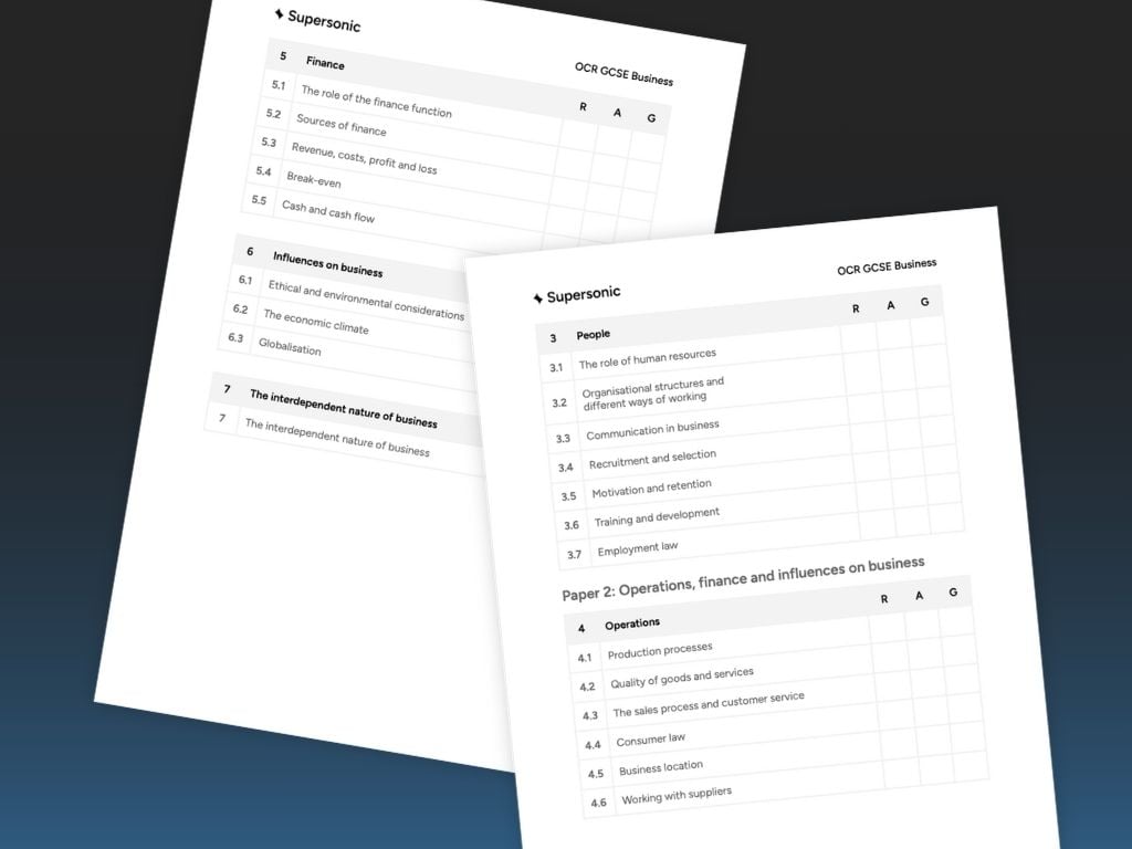 Supersonic GCSE and A-Level Resources - OCR GCSE Business
