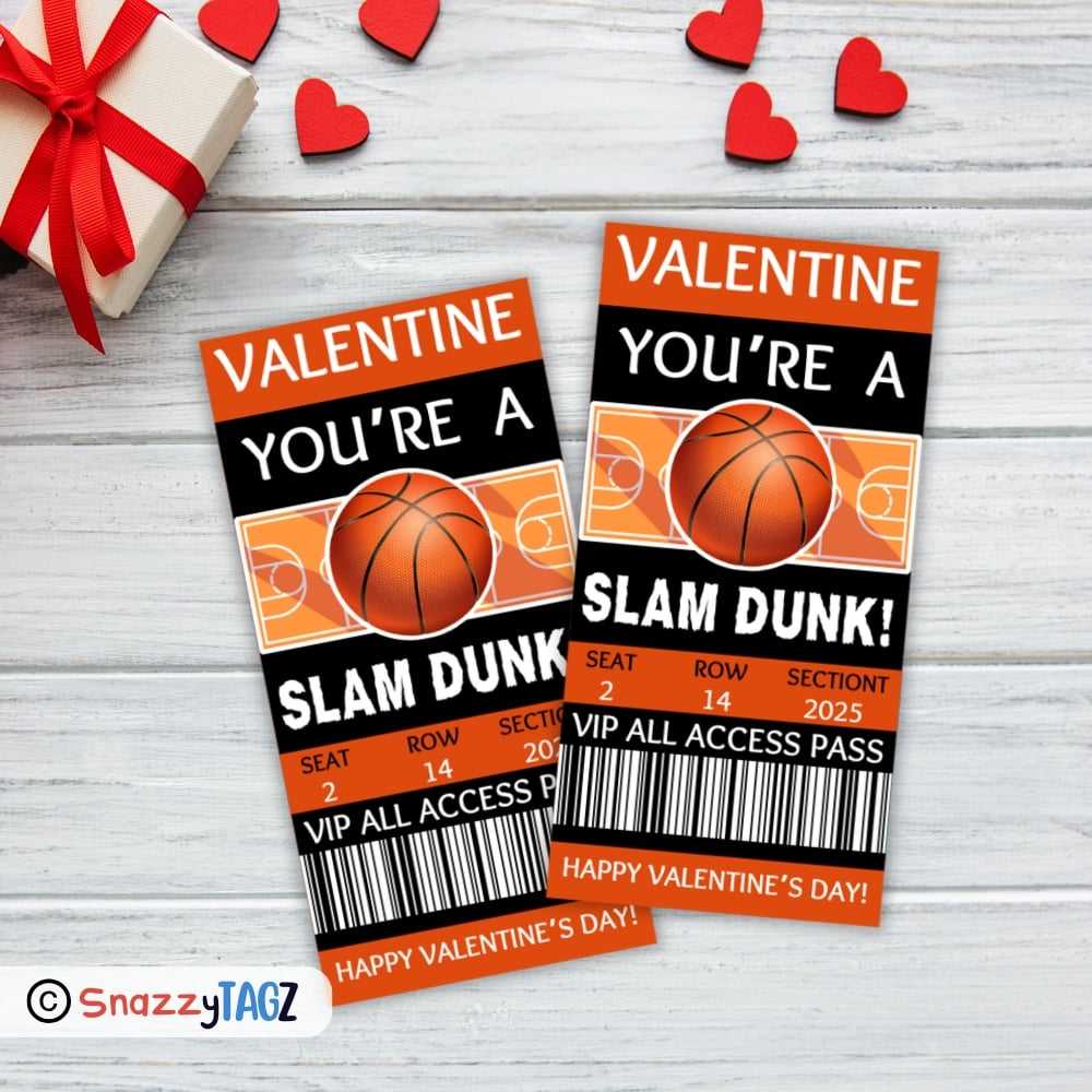 EDITABLE Basketball Ticket Valentine's Day Cards, INSTANT DOWNLOAD ...