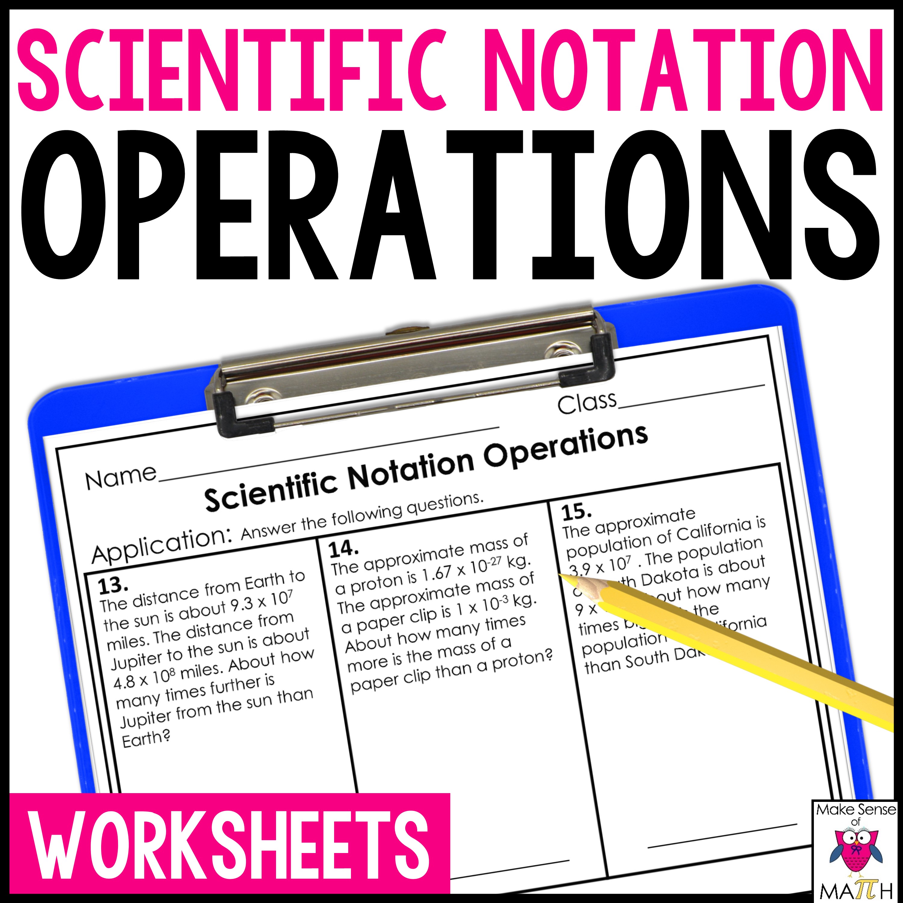 Operations with Scientific Notation Worksheet