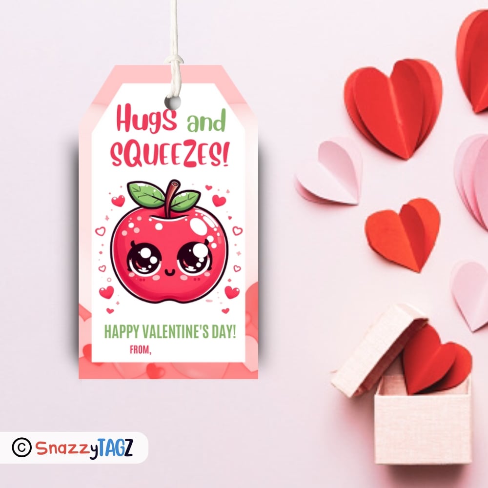 Printable Applesauce pouch valentine tag, Hugs and Squeezes, for kids ...
