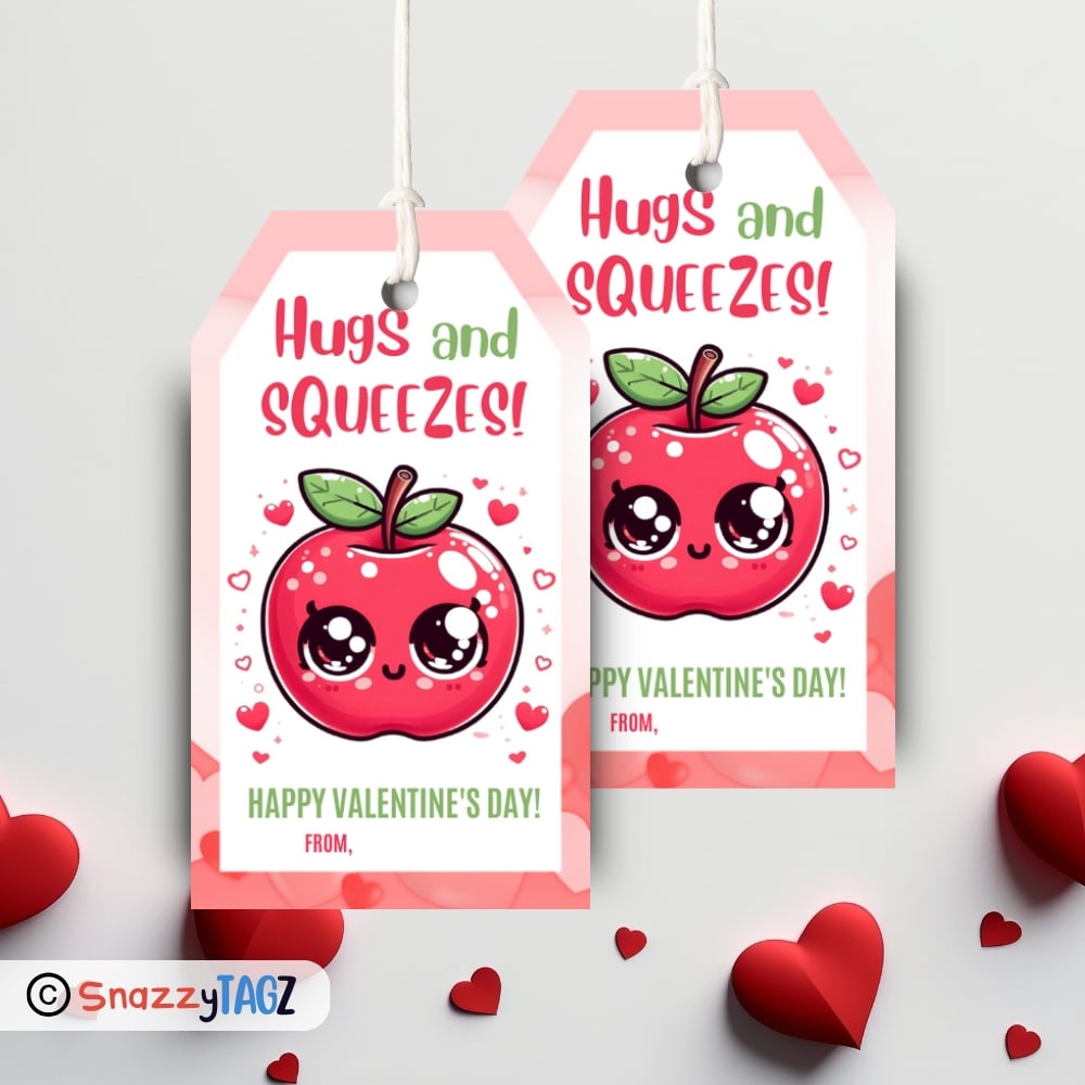 Printable Applesauce pouch valentine tag, Hugs and Squeezes, for kids ...
