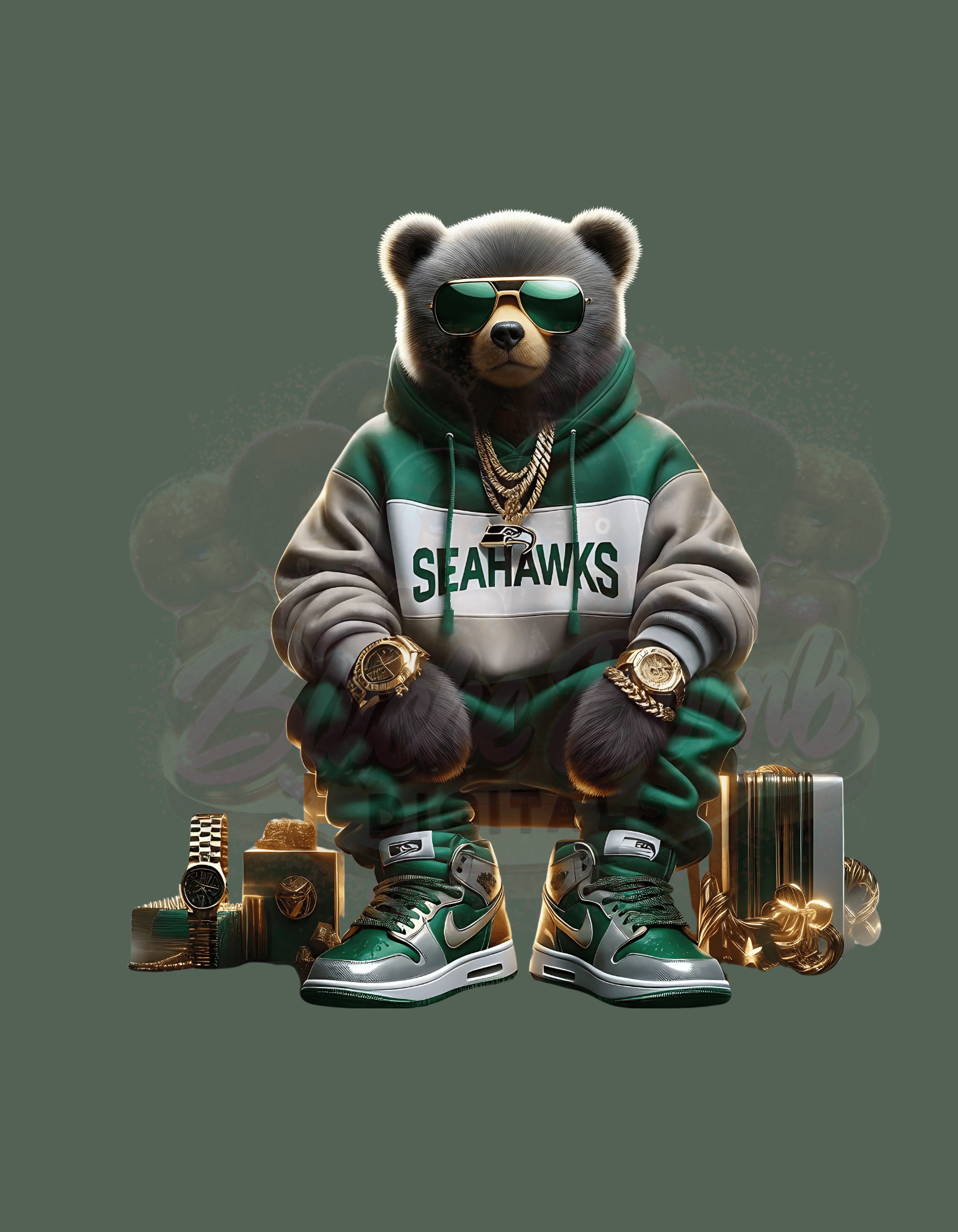 Seattle Hawks Bear PNG - Urban Hip-Hop Sports Digital Artwork" - Payhip