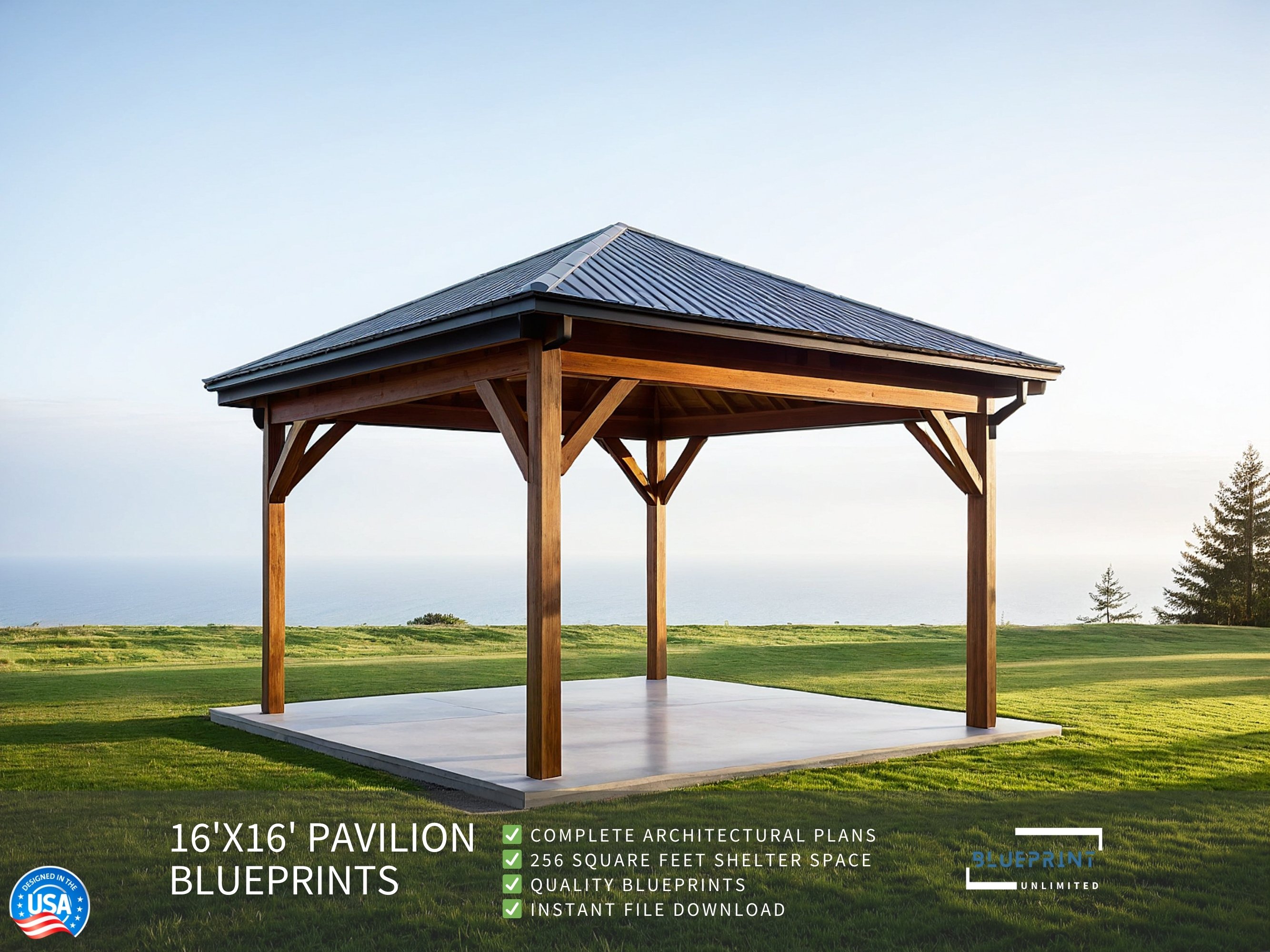 Pavilion Plans 16x16 for Construction and Permit