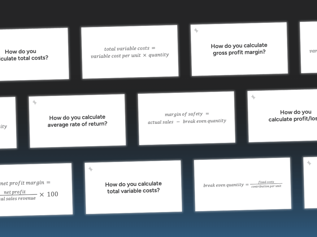 OCR GCSE Business Finance Calculation Flashcards Printable