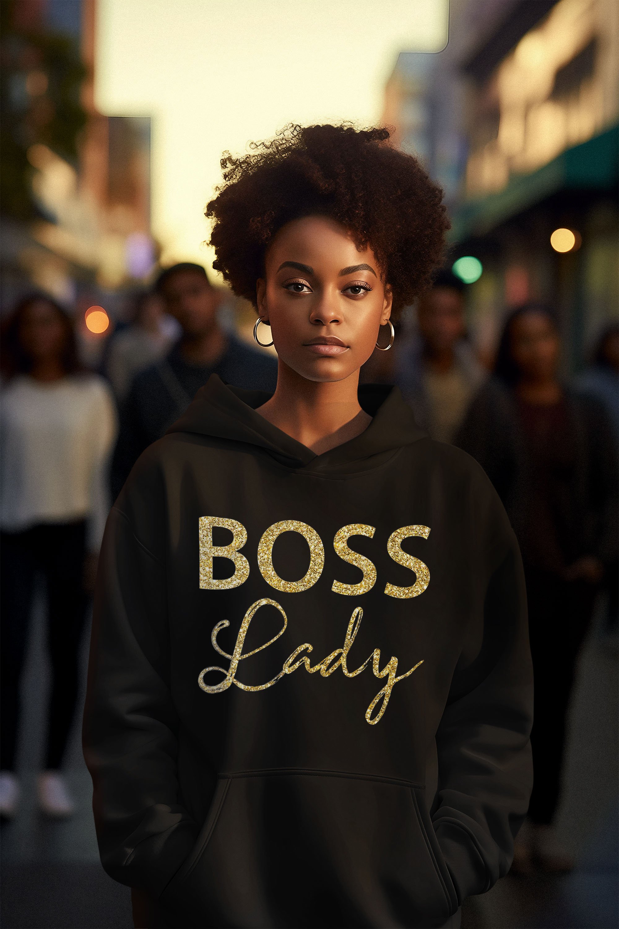 Boss Lady Gold Sparkled Lettered Hoodie - Payhip