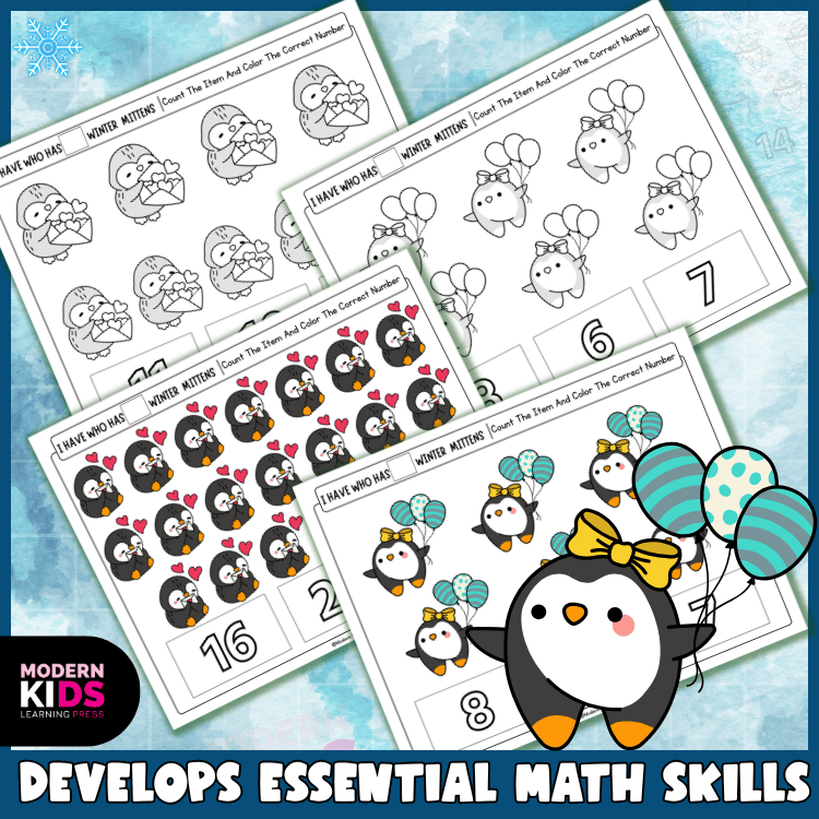 I Have Who Has Winter Penguins - Counting Objects to 20 Autism Math ...