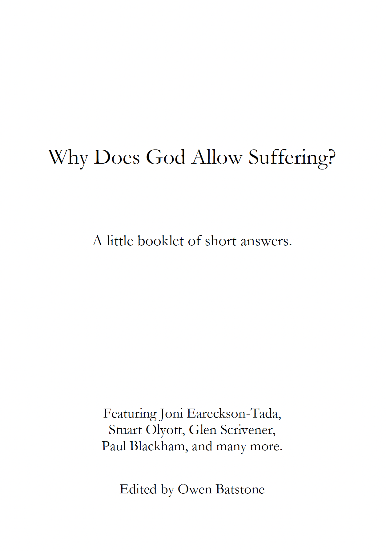 Why Does God Allow Suffering? A little booklet of short answers. - Payhip