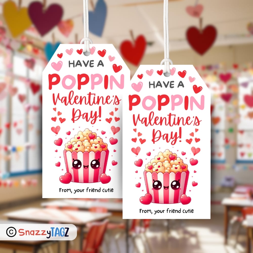 Valentine Popcorn Gift Tag Have a POPPIN' Valentines Day Favor Tags ...